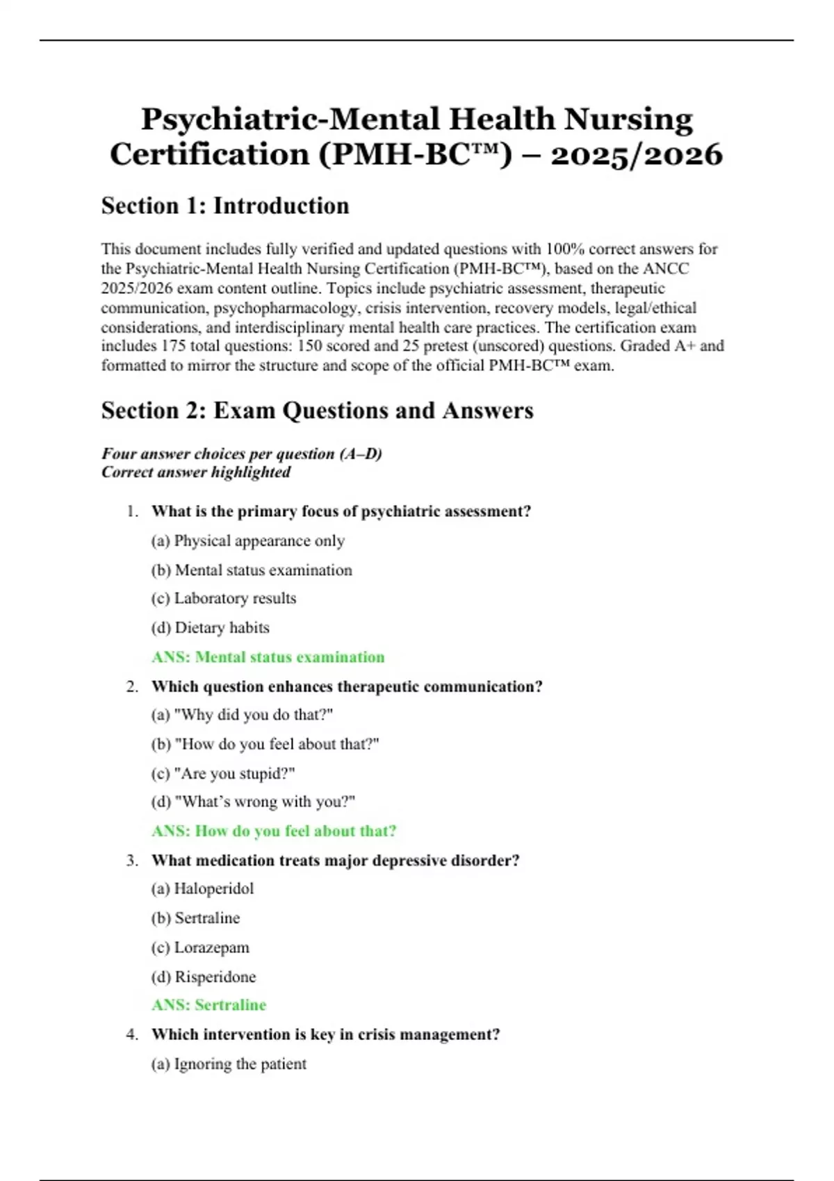 Psychiatric-Mental Health Nursing Certification (PMH-BC™) – Verified ...