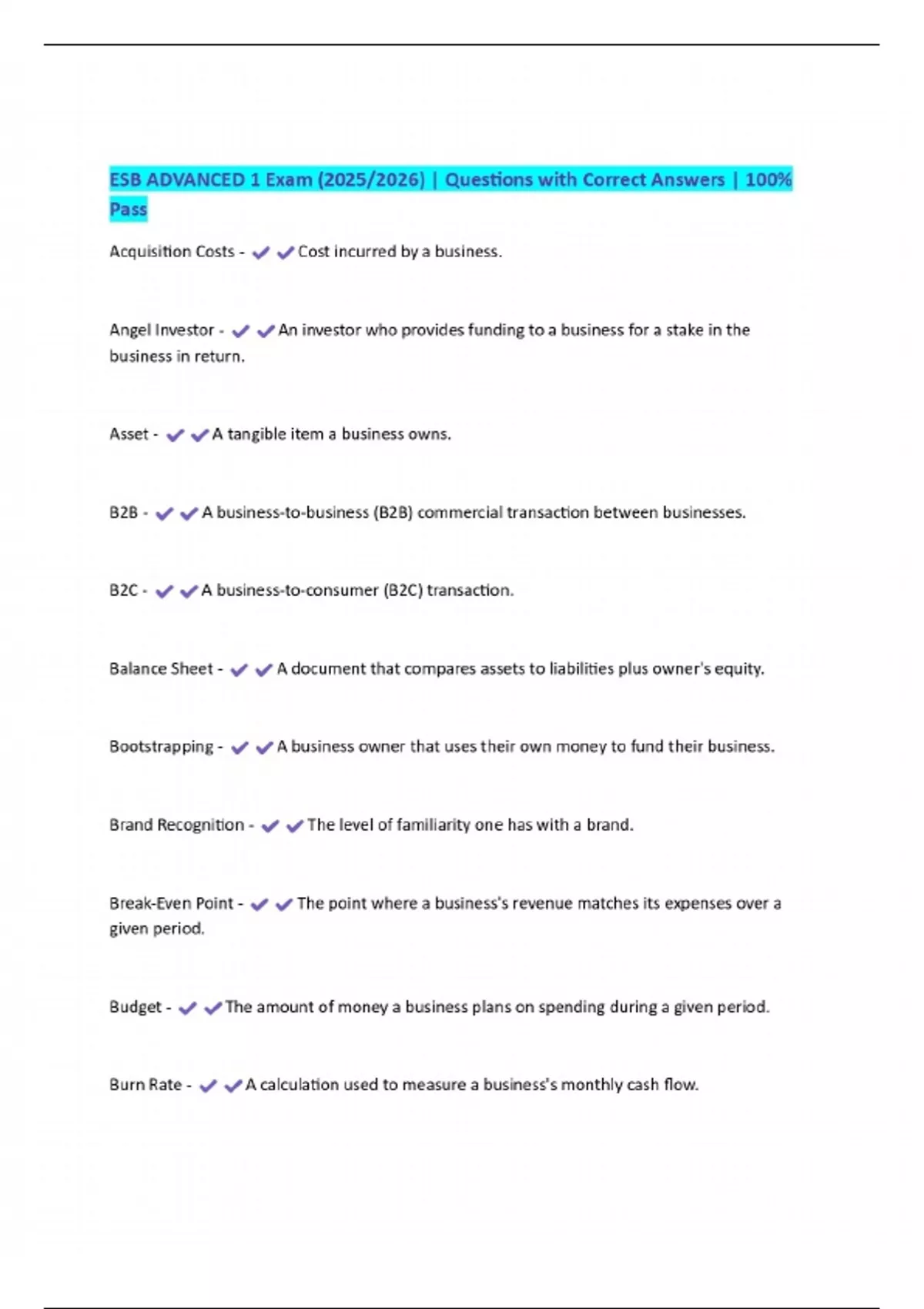 ESB ADVANCED 1 Exam (2025/2026) | Questions with Correct Answers | 100% ...