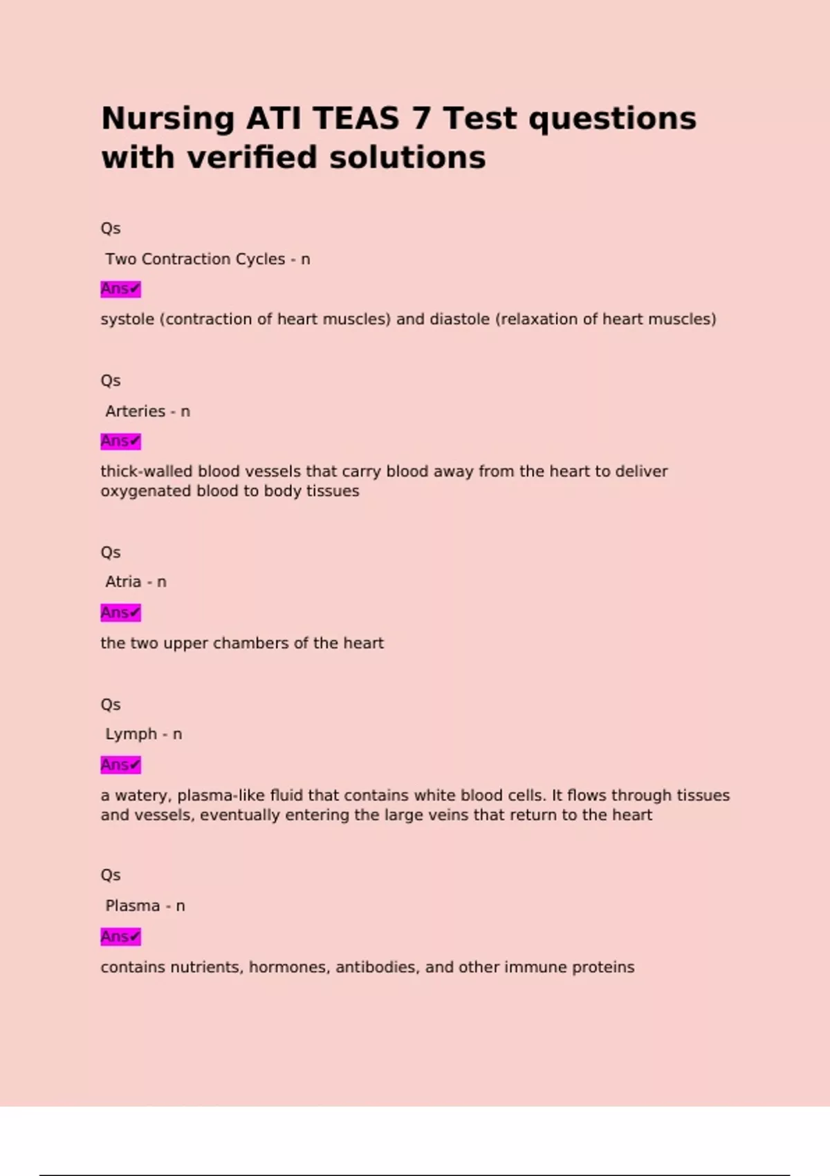 Nursing ATI TEAS 7 Test questions with verified solutions Qs Two ...