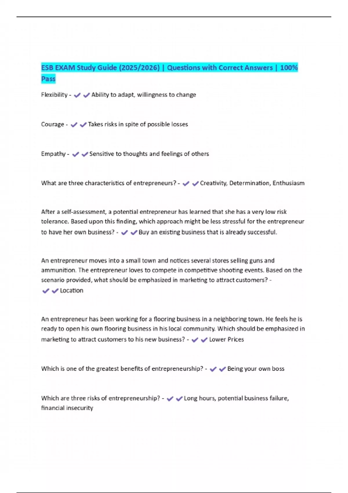 ESB EXAM Study Guide (2025/2026) | Questions with Correct Answers | 100 ...