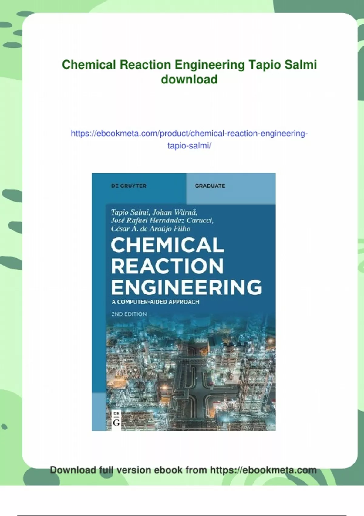 Summary Chemical Reaction Engineering Tapio Salmi - Digital Download - Ebookmeta - Stuvia US