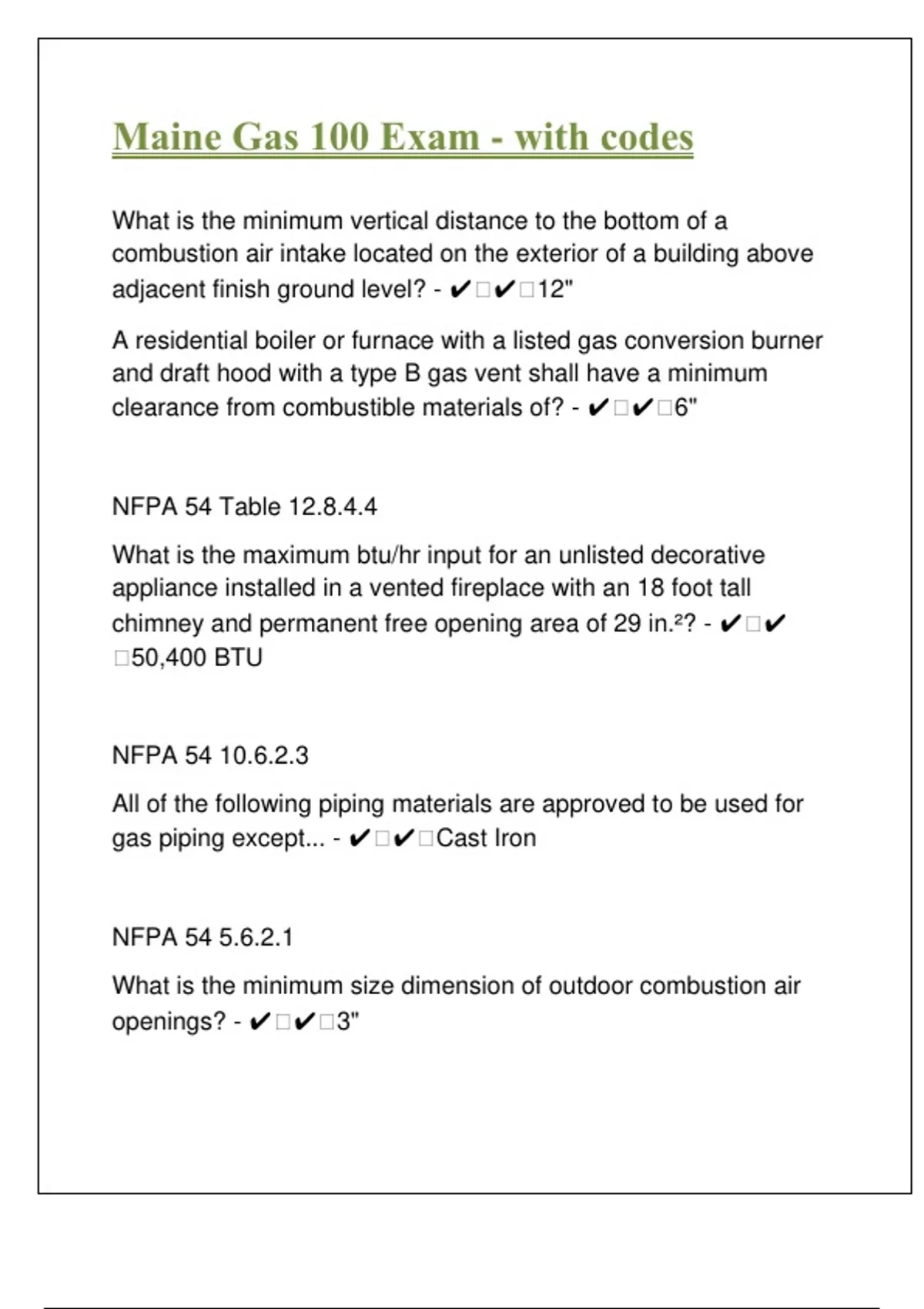 Maine Gas 100 Exam - with codes Questions With Correct Solutions |2025/ ...