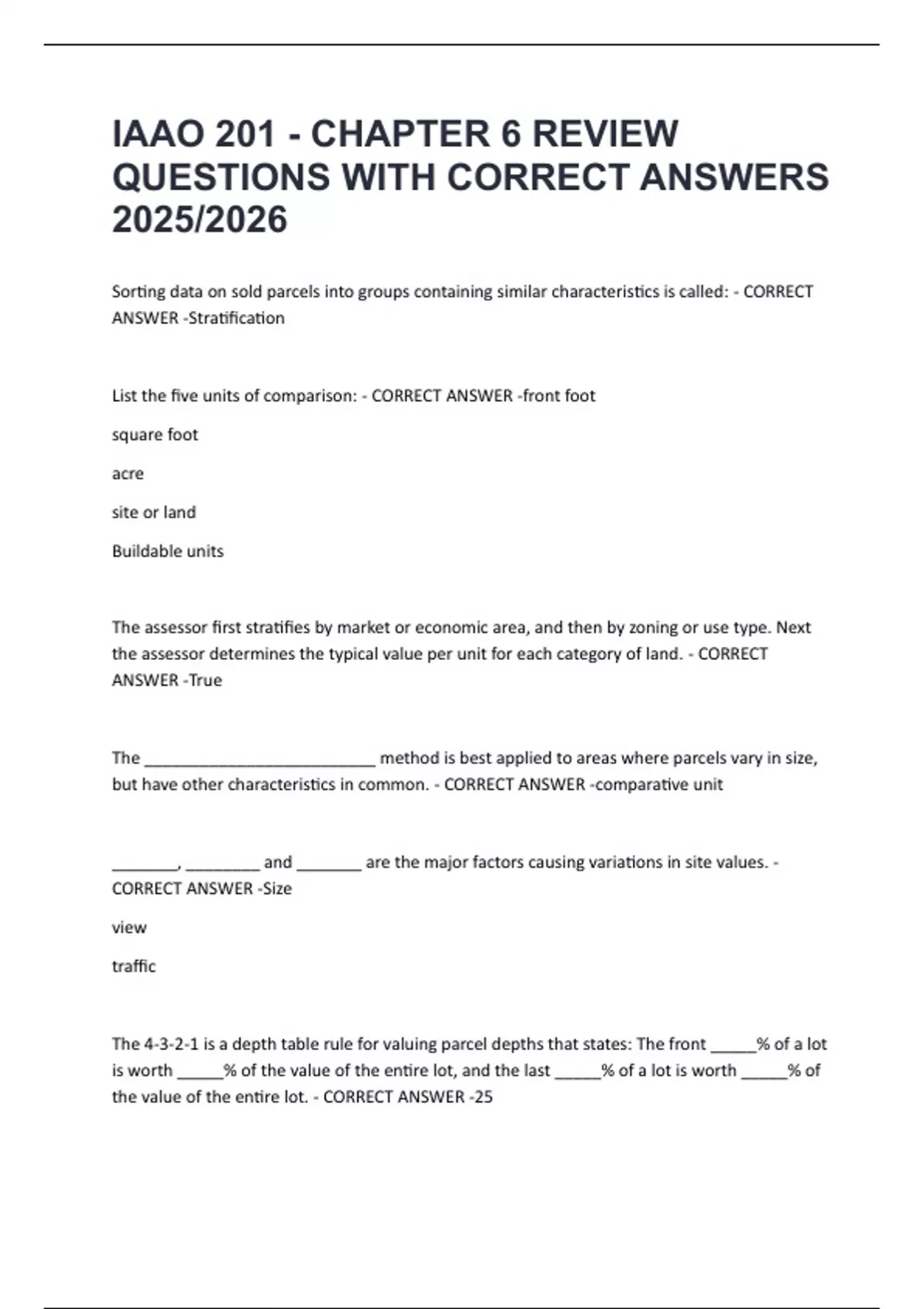 IAAO 201 - CHAPTER 6 REVIEW QUESTIONS WITH CORRECT ANSWERS 2025/2026 ...