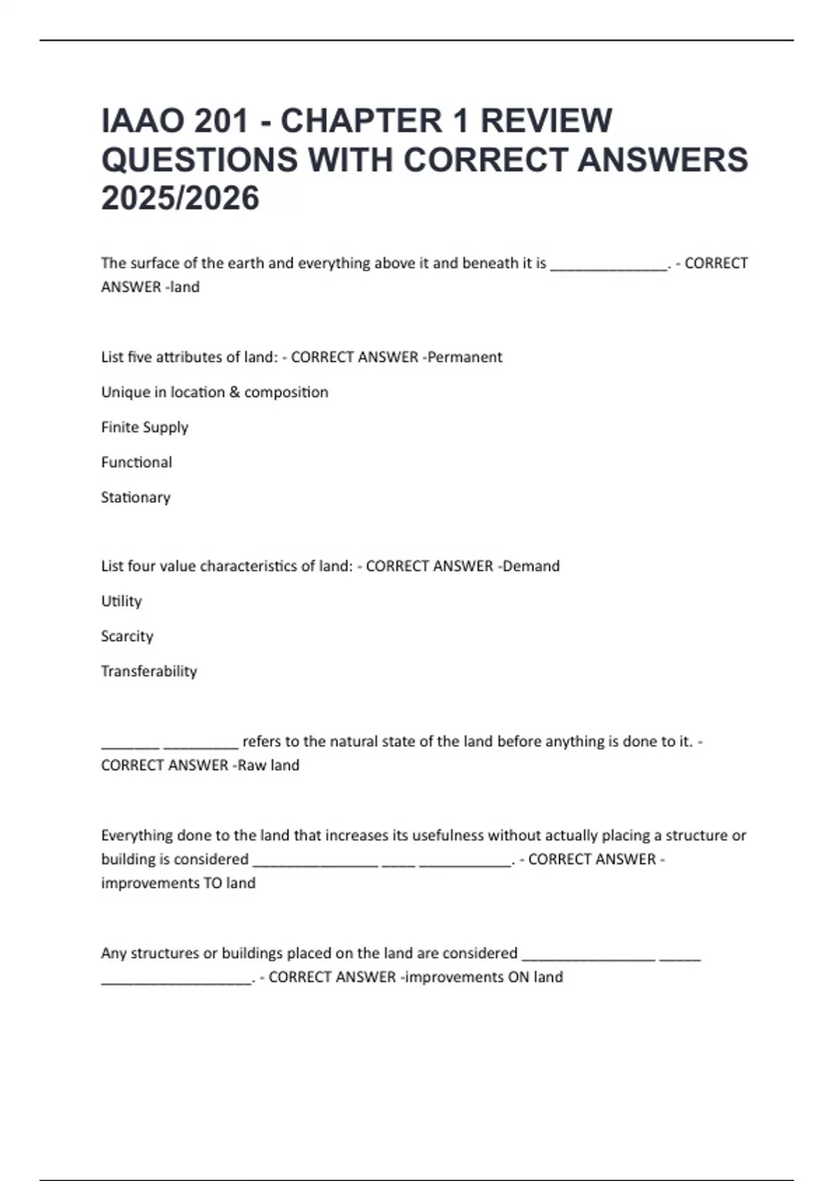 IAAO 201 - CHAPTER 1 REVIEW QUESTIONS WITH CORRECT ANSWERS 2025/2026 ...