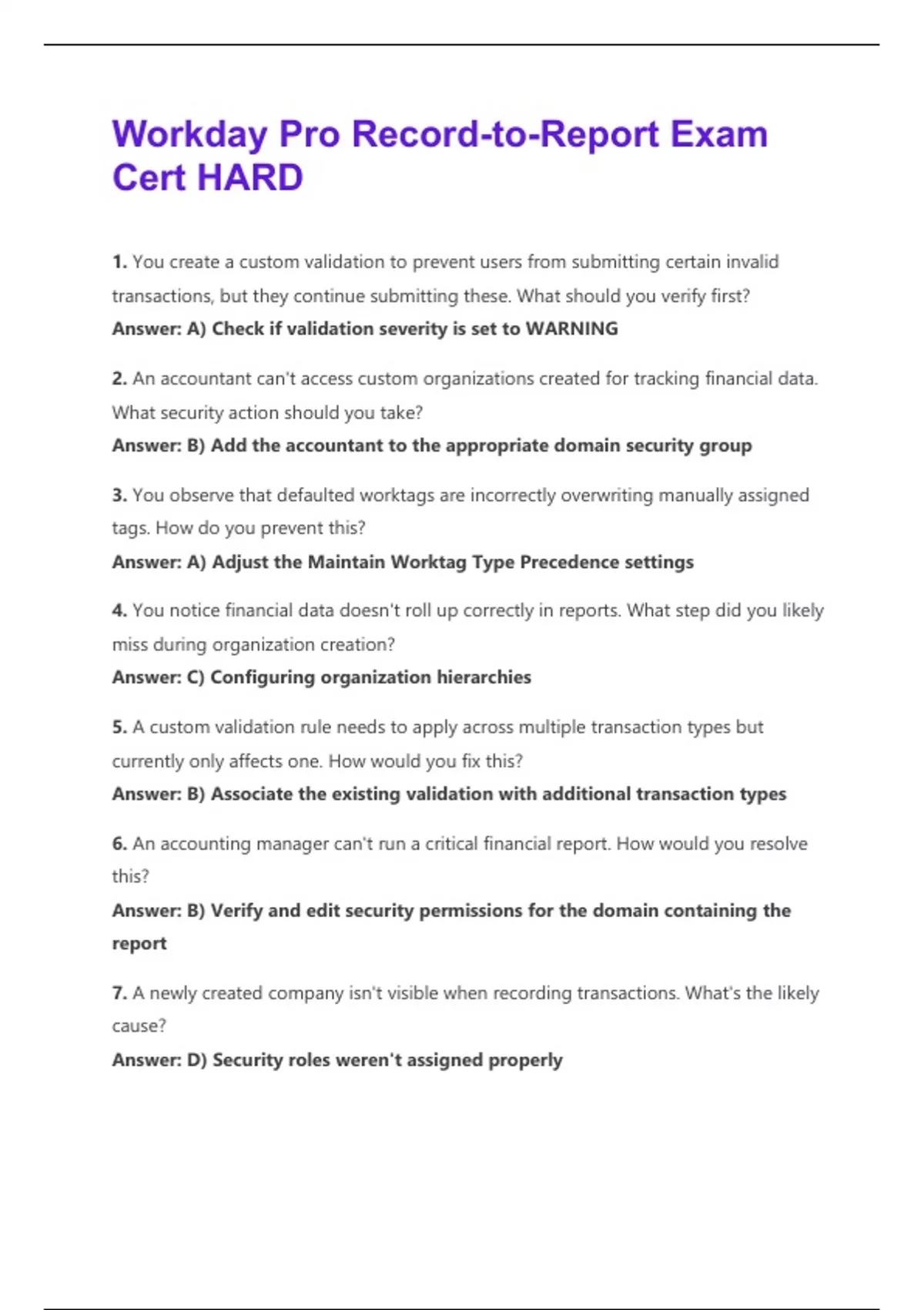 Workday Pro Record-to-Report Exam Cert HARD Questions And Answers With ...