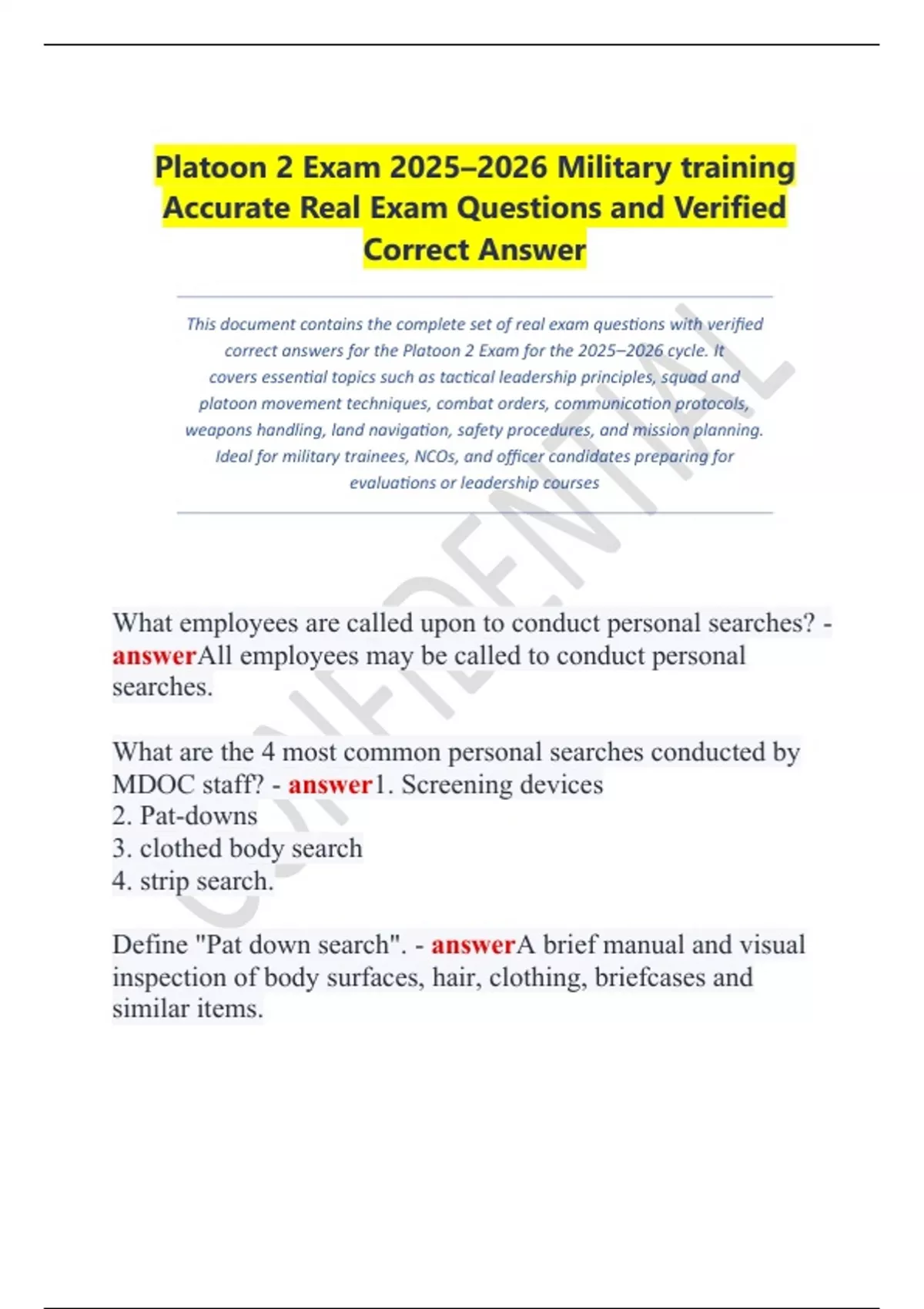 Platoon 2 Exam 2025–2026 Military training Accurate Real Exam Questions ...