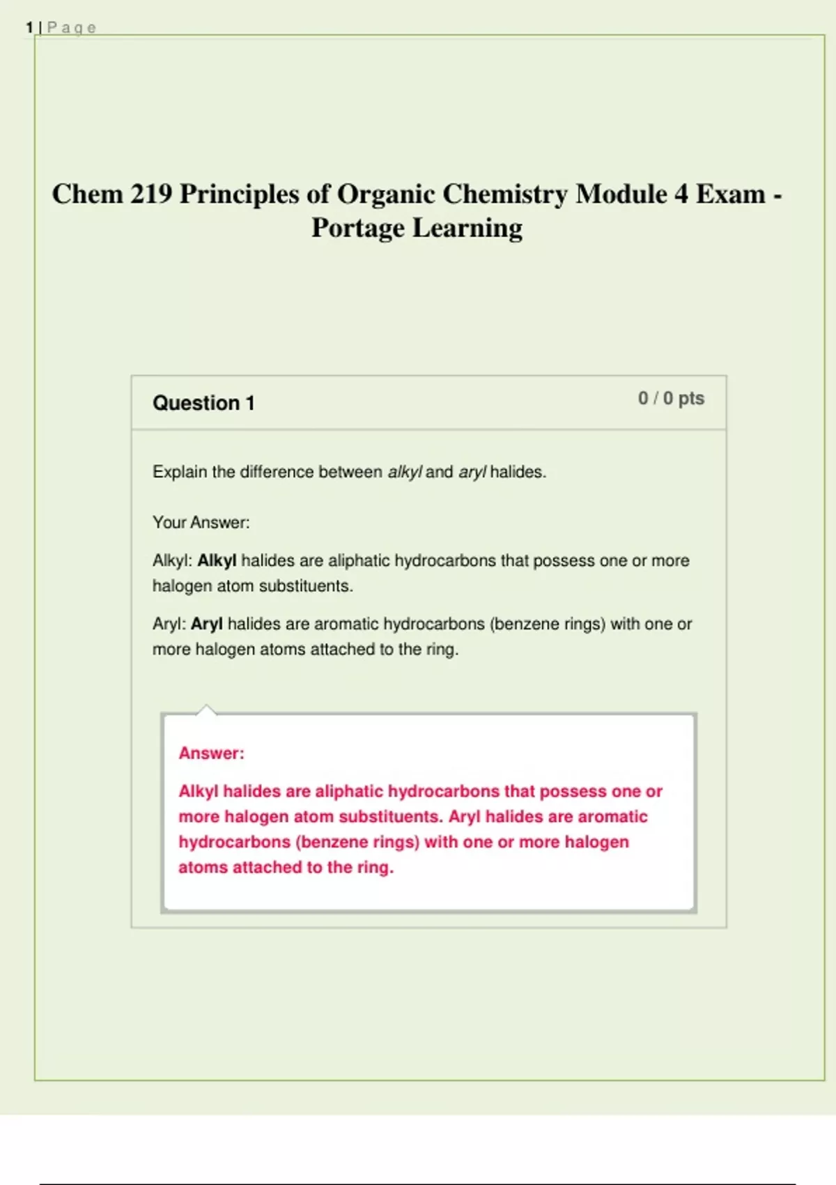 Chem 219 Principles of Organic Chemistry Module 4 Exam - Portage ...