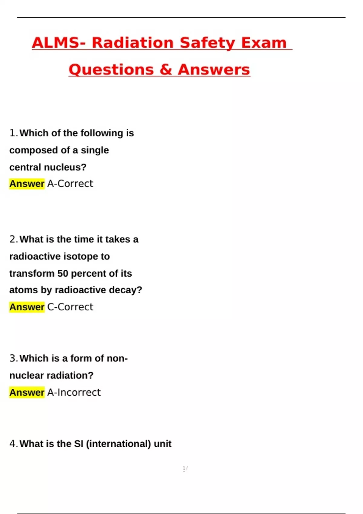 ALMS Radiation Safety Exam new update Actual 2025 Questions and ...