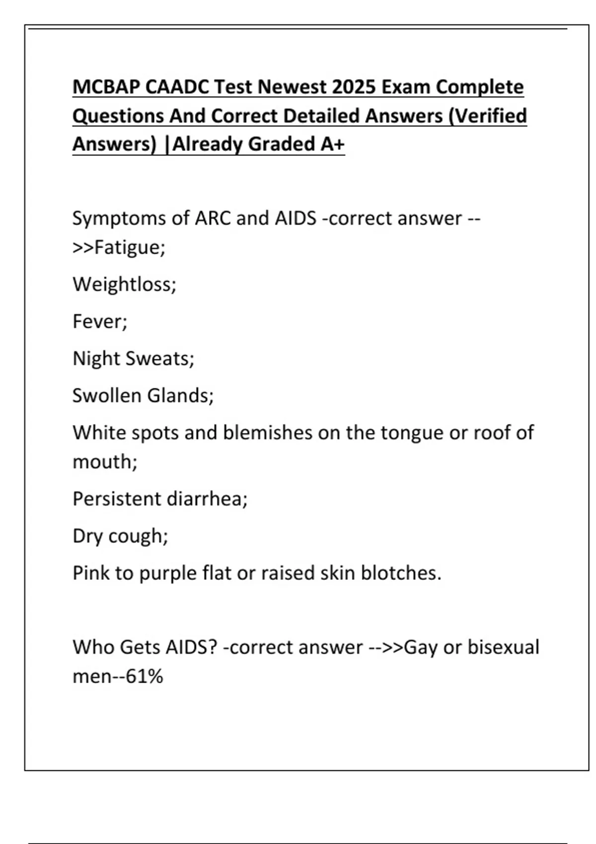 MCBAP CAADC Test Newest 2025 Exam Complete Questions And Correct ...