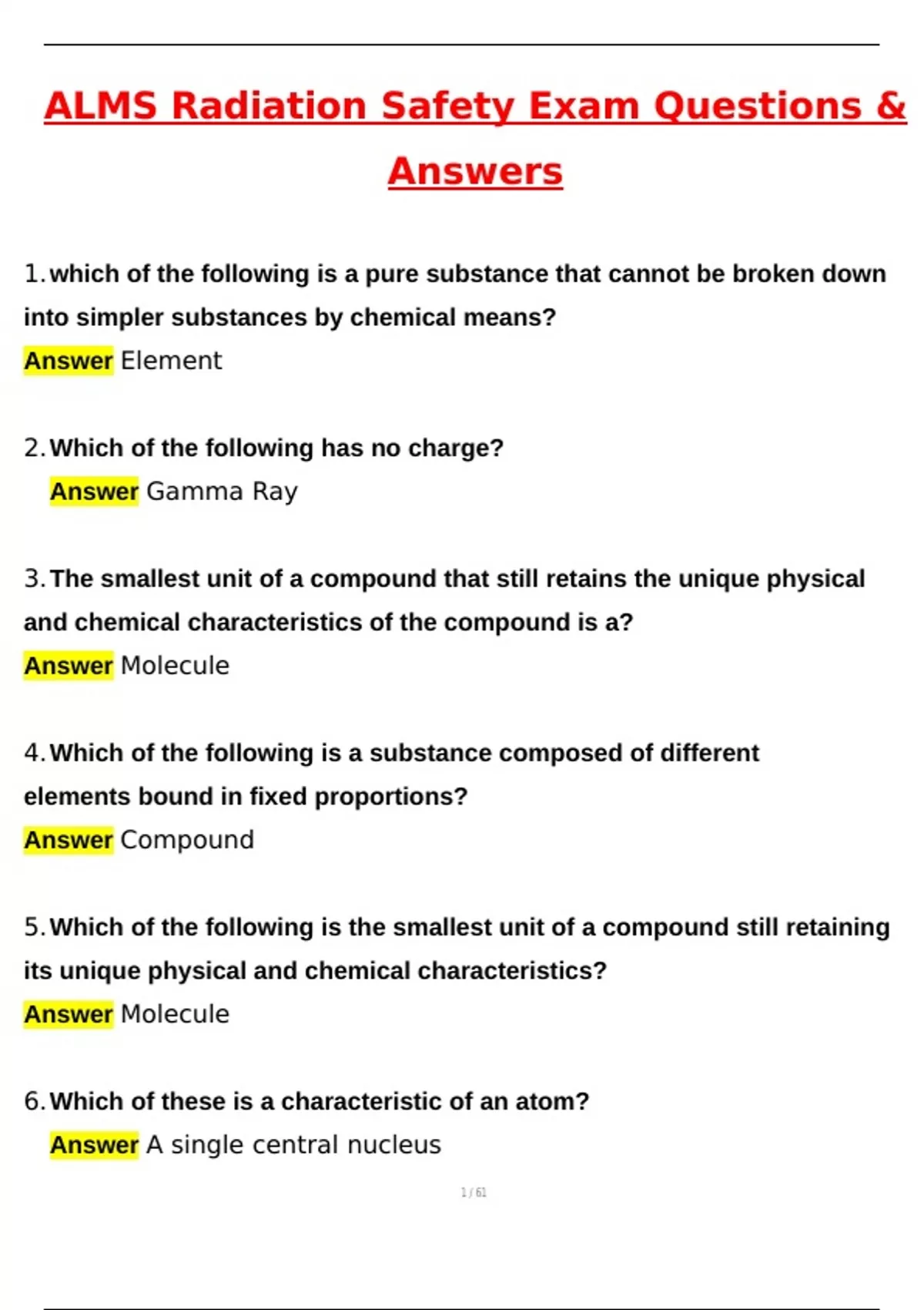 ALMS Radiation Safety Exam Latest 2025 Questions and Verified Answers ...
