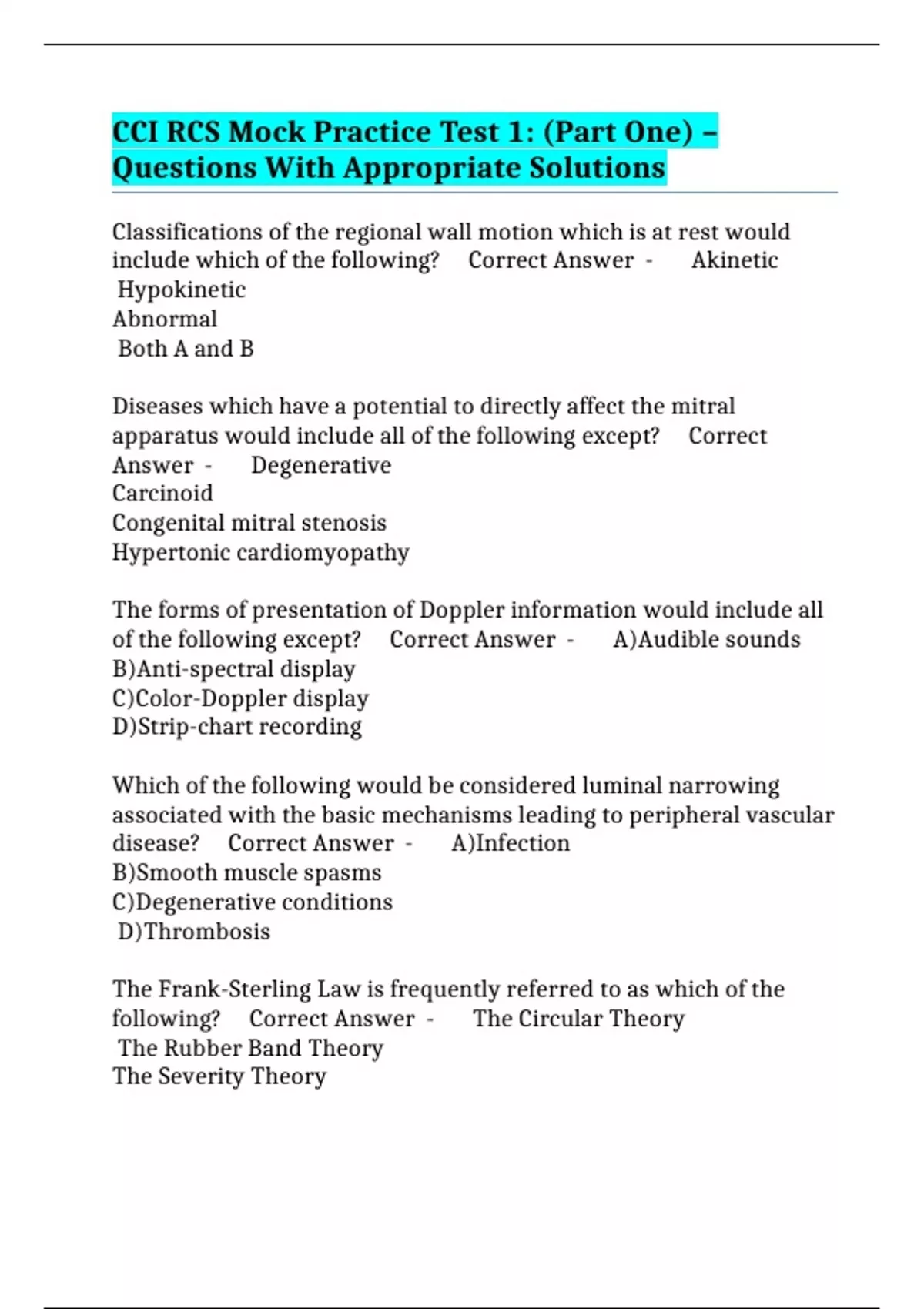 CCI RCS Mock Practice Test 1: (Part One) – Questions With Appropriate ...