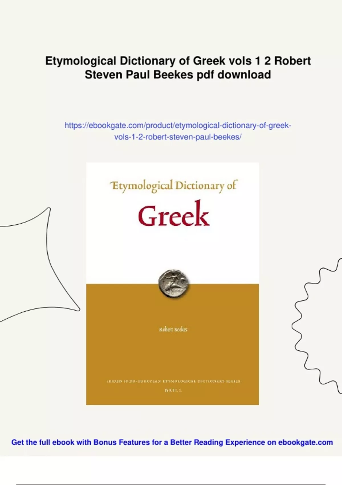 Summary Etymological Dictionary of Greek vols 1 2 Robert Steven Paul Beekes - Digital Download ...