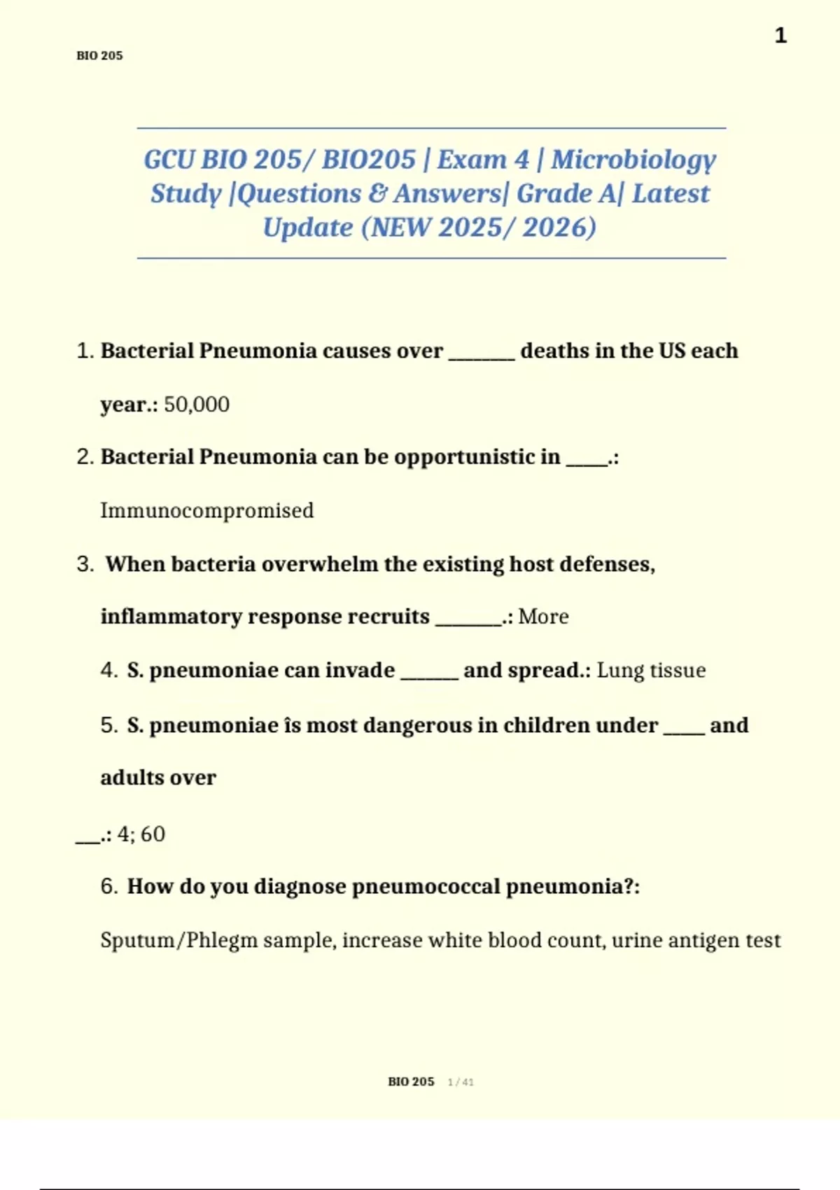GCU BIO 205/ BIO205 | Exam 4 | Microbiology Study |Questions & Answers ...