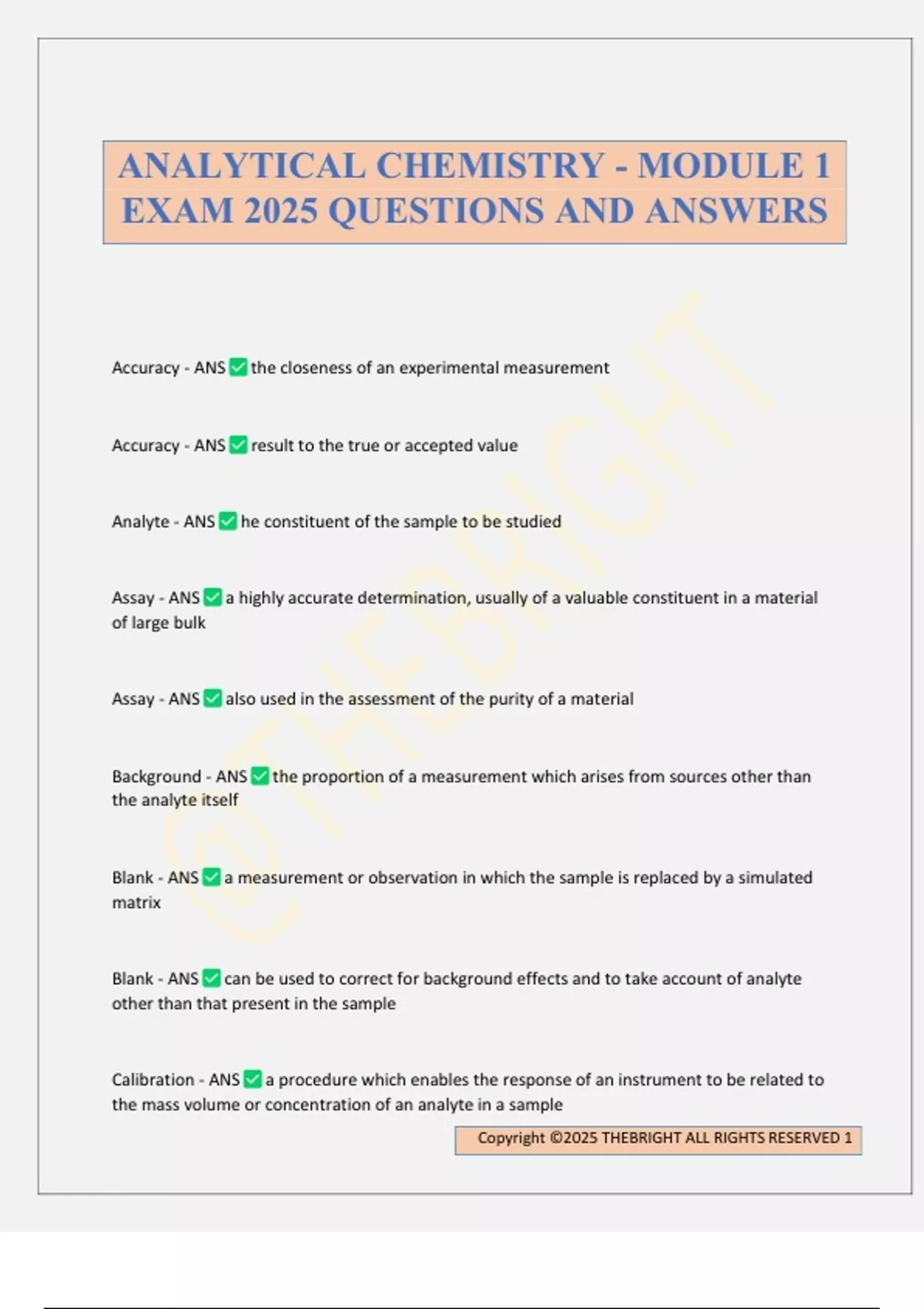 ANALYTICAL CHEMISTRY - MODULE 1 EXAM 2025 QUESTIONS AND ANSWERS ...