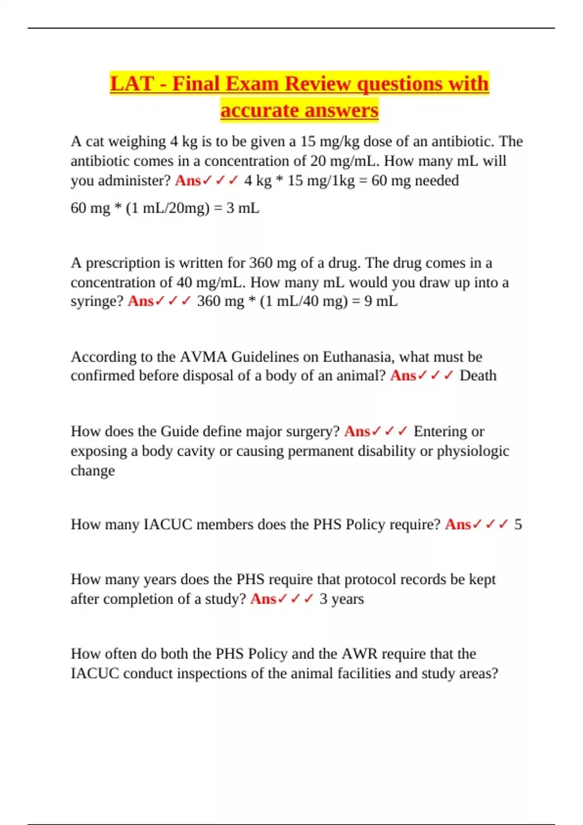 LAT Final Exam Review | Verified Questions and Answers on Surgery ...