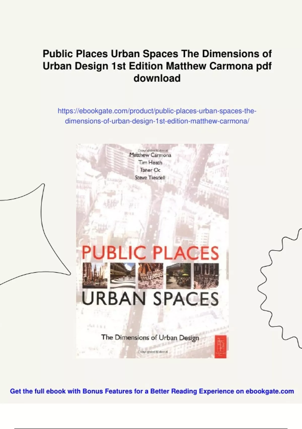 Summary Public Places Urban Spaces The Dimensions of Urban Design 1st Edition Matthew Carmona ...