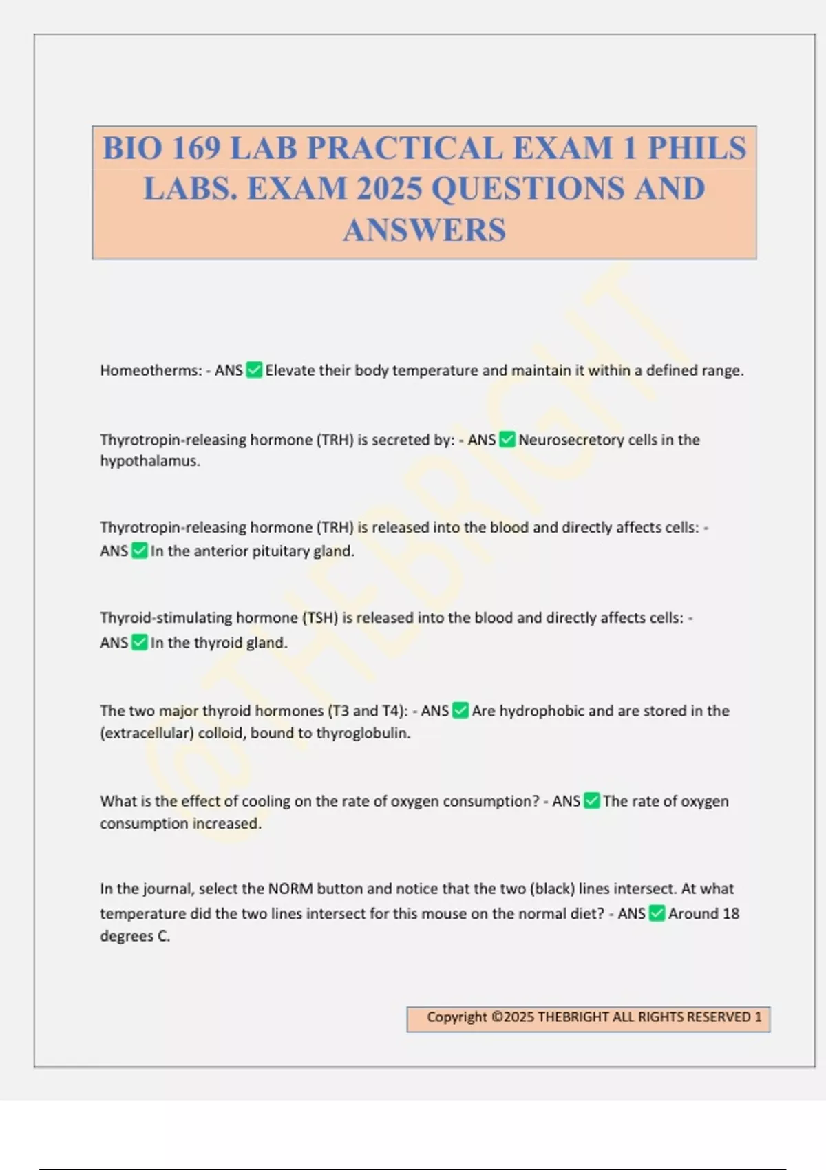 BIO 169 LAB PRACTICAL EXAM 1 PHILS LABS. EXAM 2025 QUESTIONS AND ...