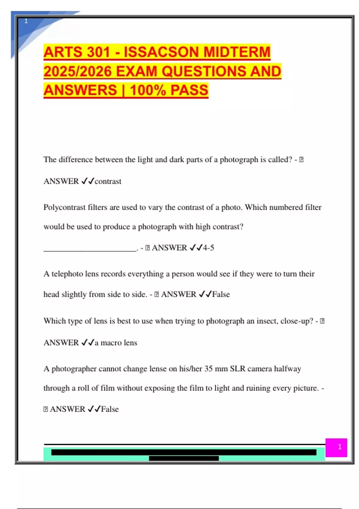 ARTS 301 - ISSACSON MIDTERM 2025/2026 EXAM QUESTIONS AND ANSWERS | 100% ...