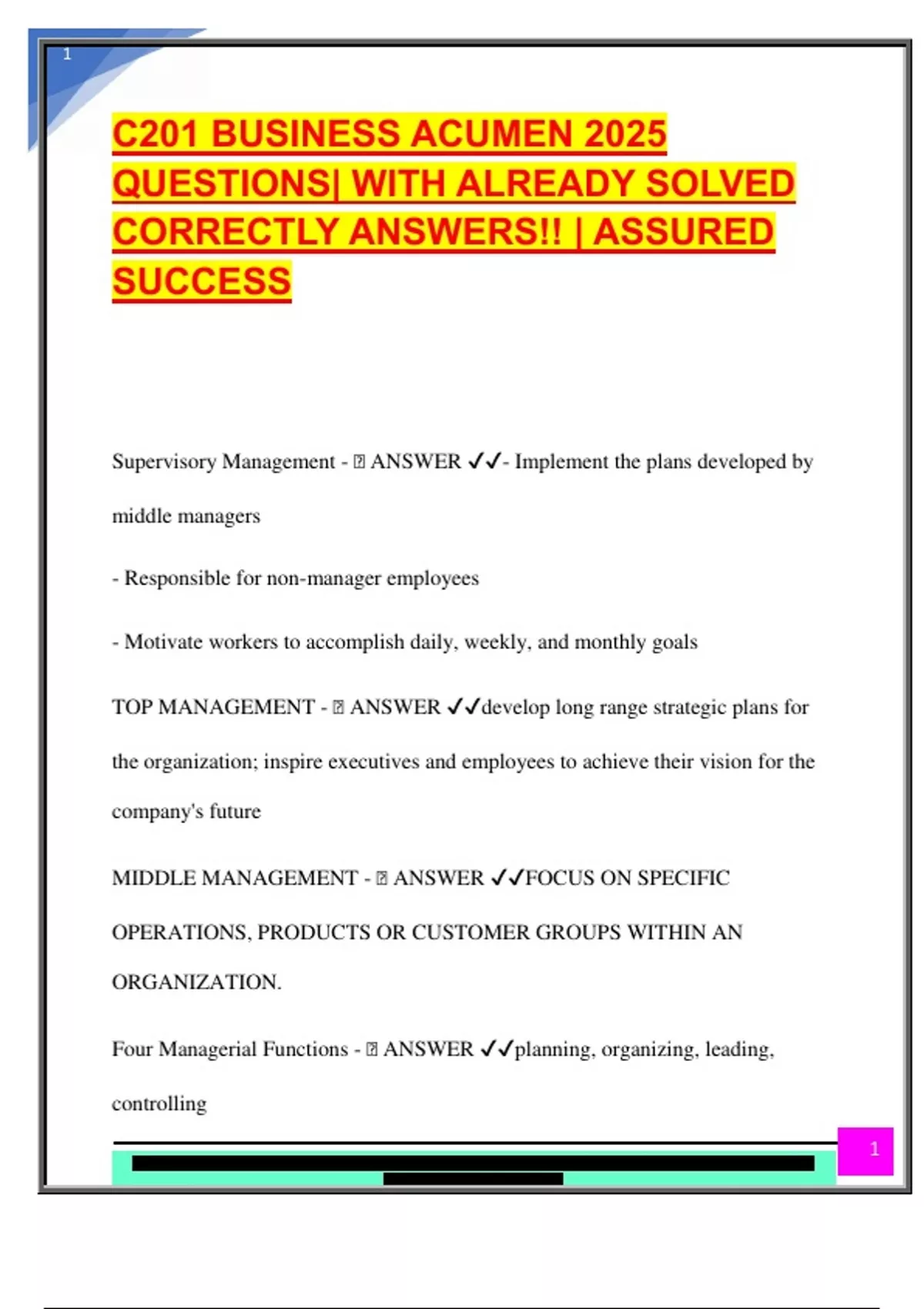 C201 BUSINESS ACUMEN 2025 QUESTIONS| WITH ALREADY SOLVED CORRECTLY ...