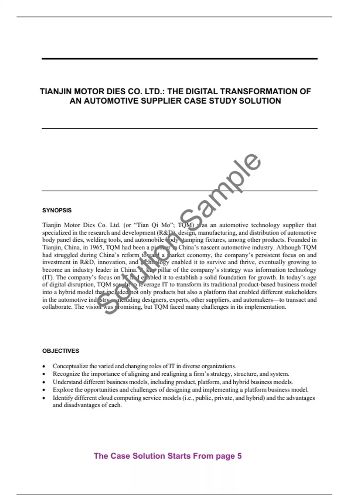 Case Solution for Tianjin Motor Dies Co Ltd The Digital Transformation ...