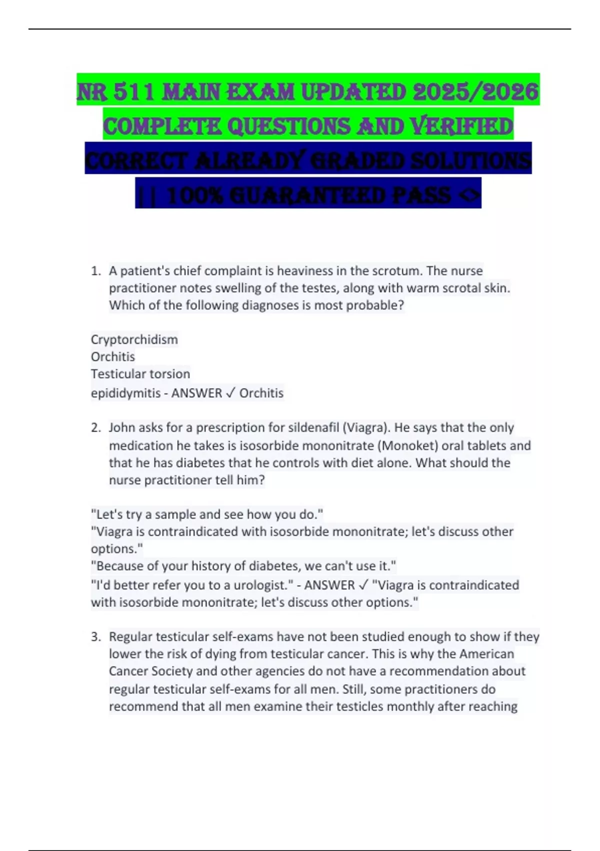 NR 511 MAIN EXAM UPDATED 2025/2026 COMPLETE QUESTIONS AND VERIFIED ...