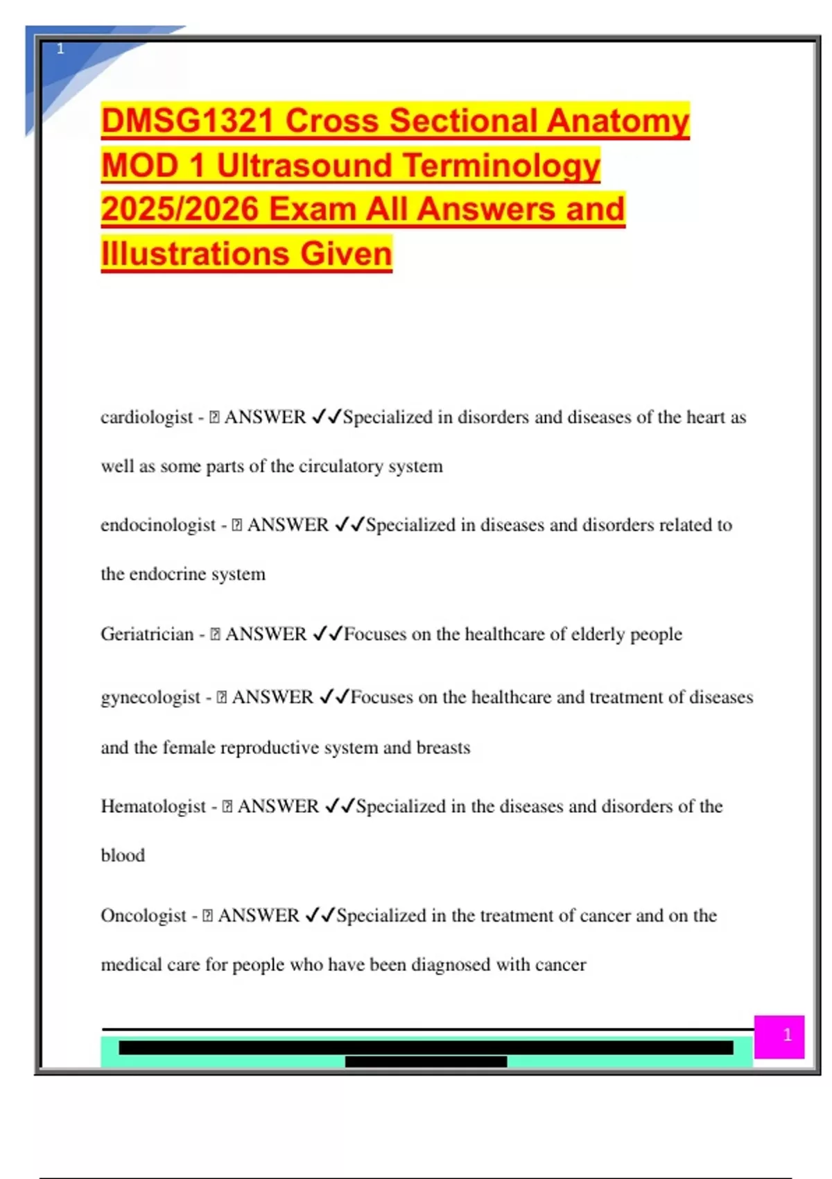DMSG1321 Cross Sectional Anatomy MOD 1 Ultrasound Terminology 2025/2026 ...