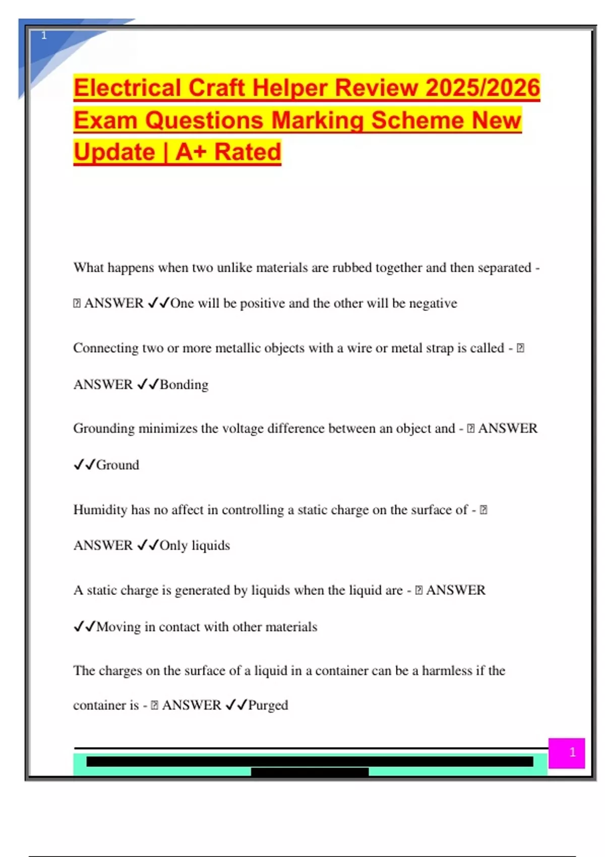 Electrical Craft Helper Review 2025/2026 Exam Questions Marking Scheme ...