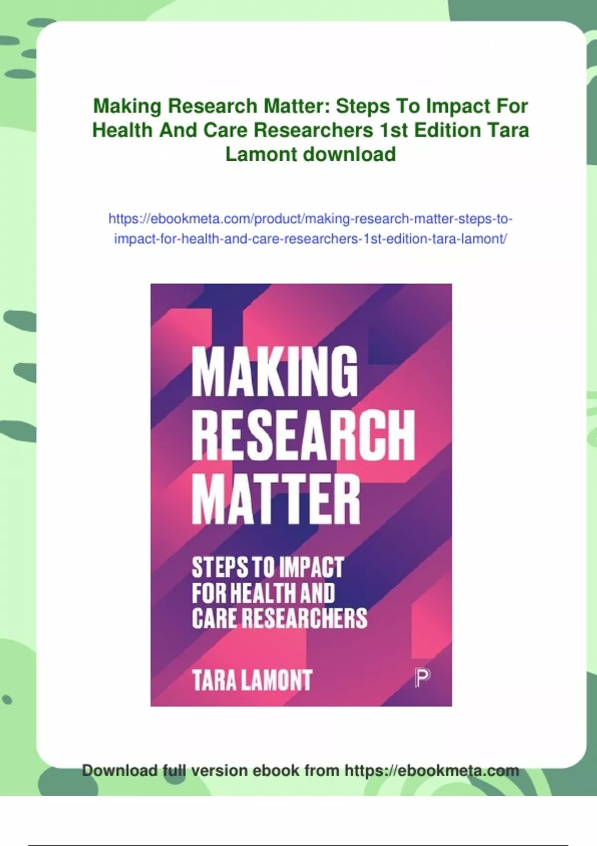 Summary Making Research Matter: Steps To Impact For Health And Care ...
