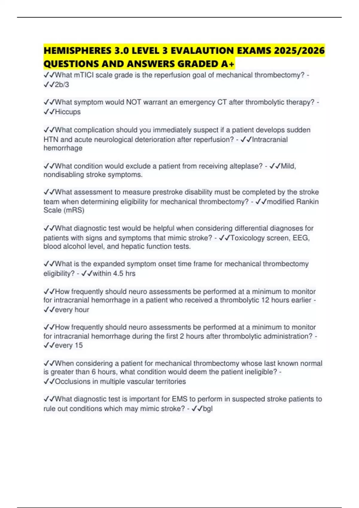 HEMISPHERES 3.0 LEVEL 3 EVALAUTION EXAMS 2025/2026 QUESTIONS AND ...