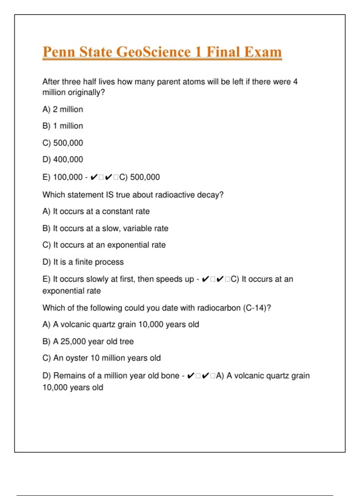 Penn State GeoScience 1 Final Exam Questions With Comprehensive ...