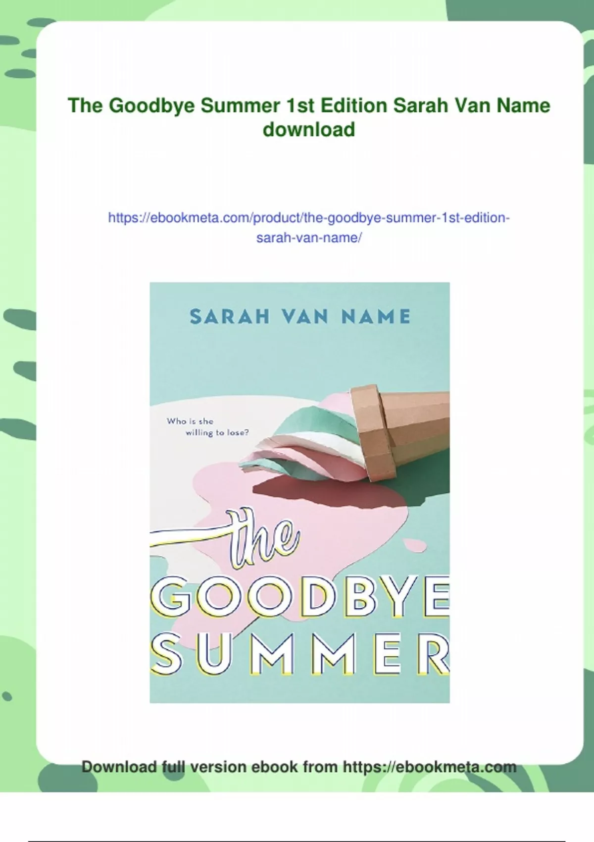Summary The Goodbye Summer 1st Edition Sarah Van Name - Instant ...