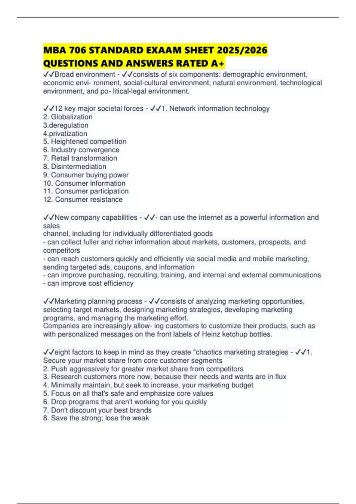 MBA 706 STANDARD EXAAM SHEET 2025/2026 QUESTIONS AND ANSWERS RATED A+ ...