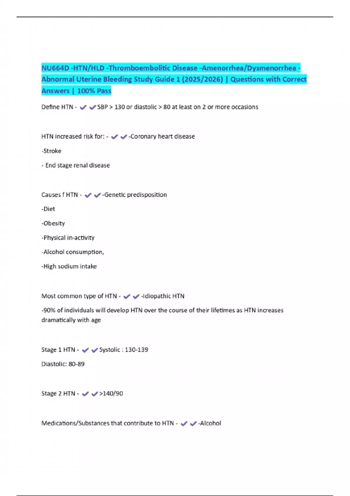 NU664D -HTN/HLD -Thromboembolitic Disease -Amenorrhea/Dysmenorrhea ...