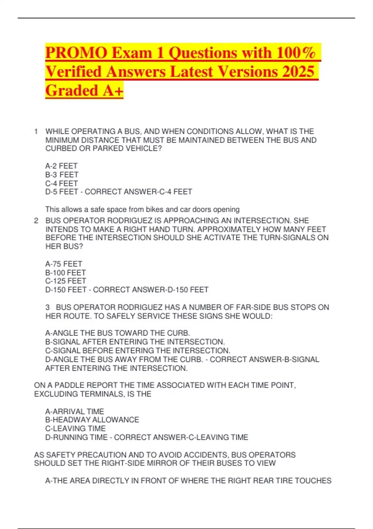 PROMO Exam 1 Questions with 100% Verified Answers Latest Versions 2025 ...