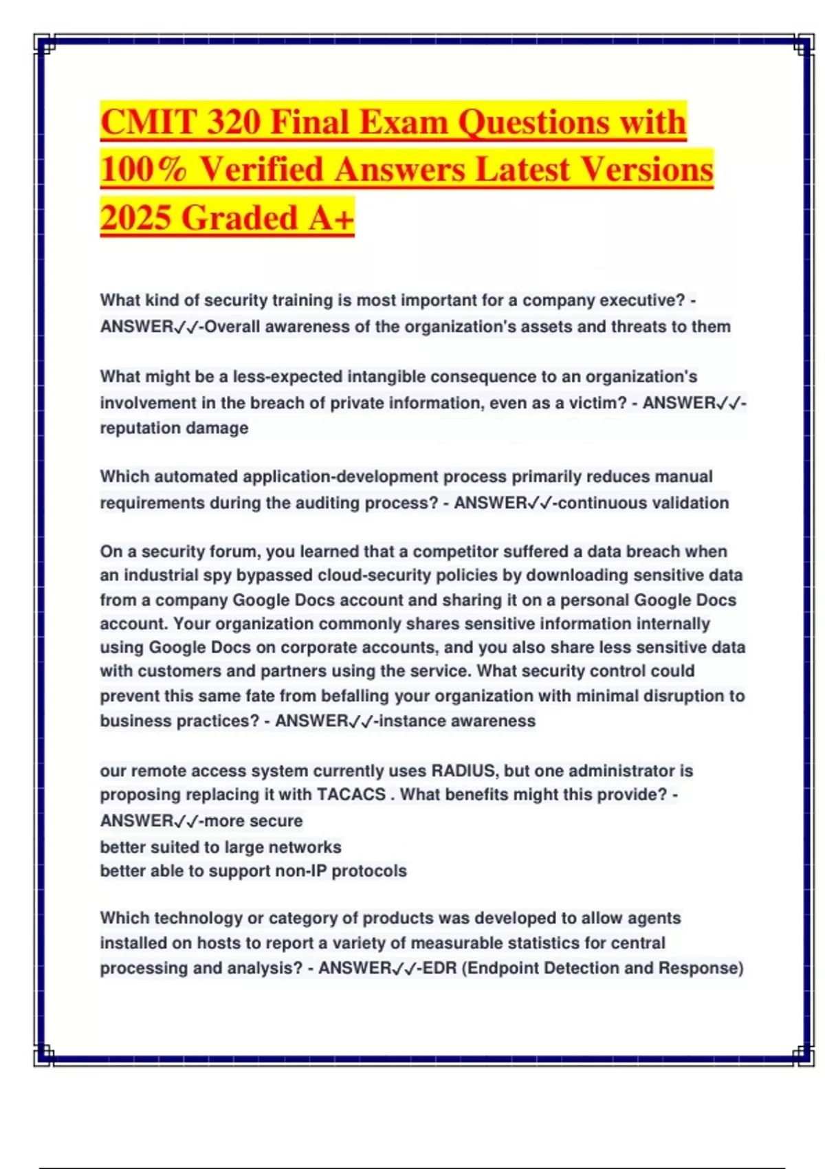 CMIT 320 Final Exam Questions with 100% Verified Answers Latest ...