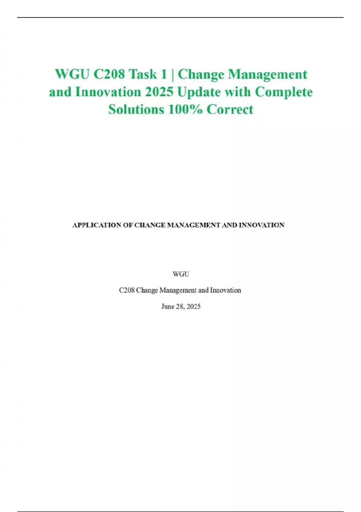 WGU C208 Task 1 | Change Management and Innovation 2025 Update with ...