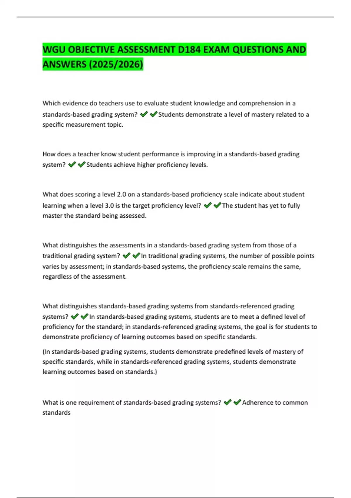 WGU OBJECTIVE ASSESSMENT D184 EXAM QUESTIONS AND ANSWERS (2025/2026 ...