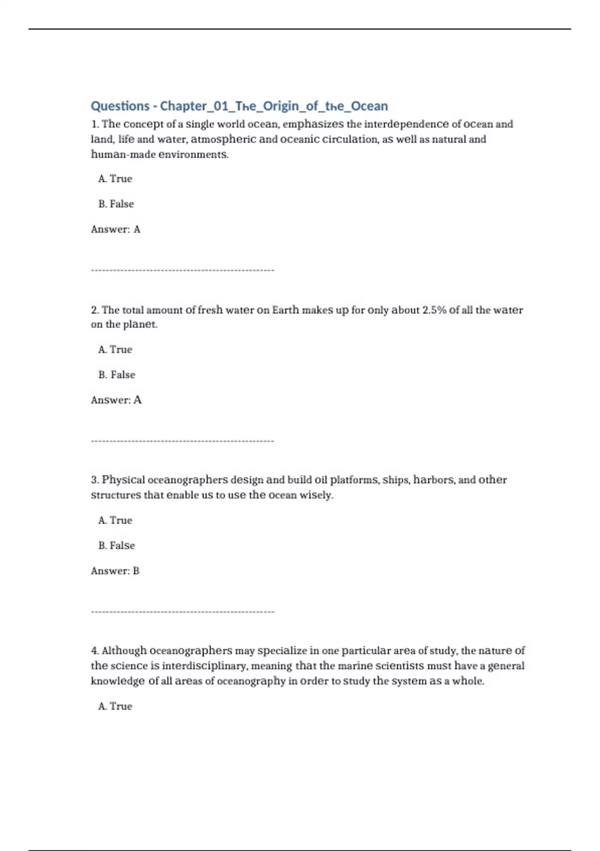 test bank, practice questions: Oceanography An Invitation to Marine ...