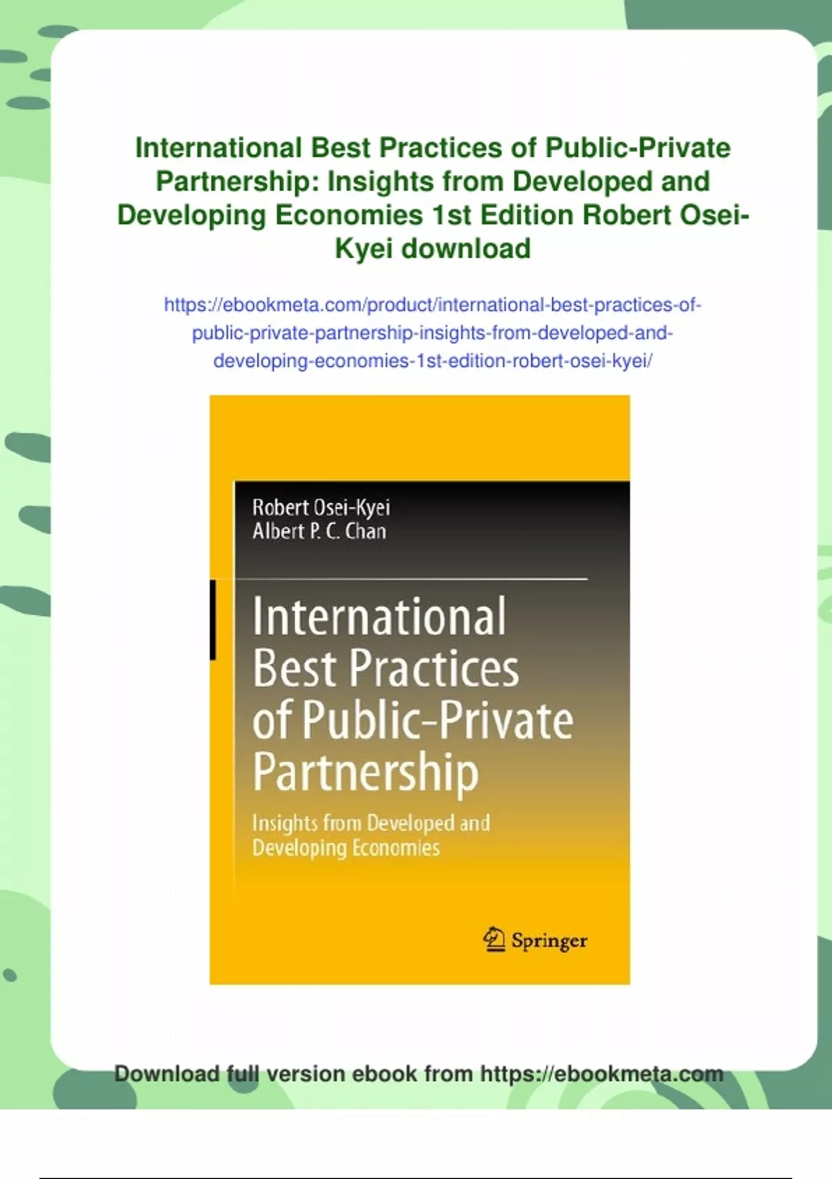 Summary International Best Practices of Public-Private Partnership ...