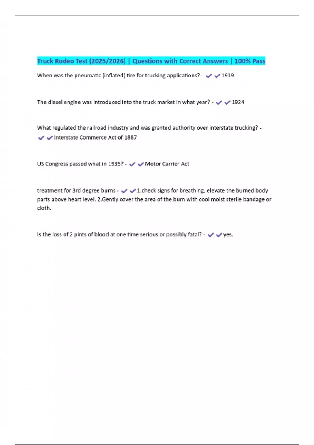 Truck Rodeo Test (2025/2026) | Questions with Correct Answers | 100% ...