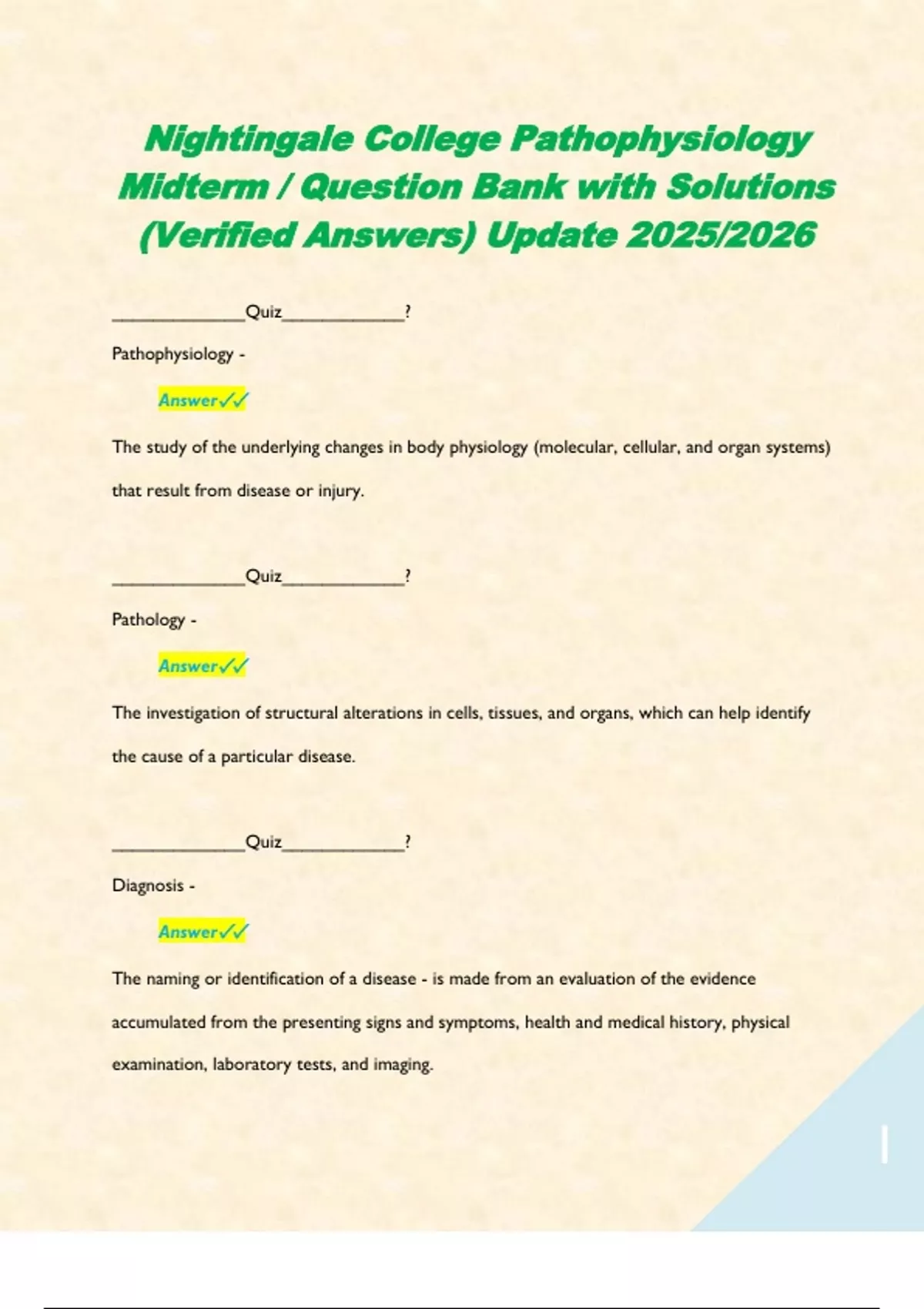 Nightingale College Pathophysiology Midterm & Final Study BUNDLE ...