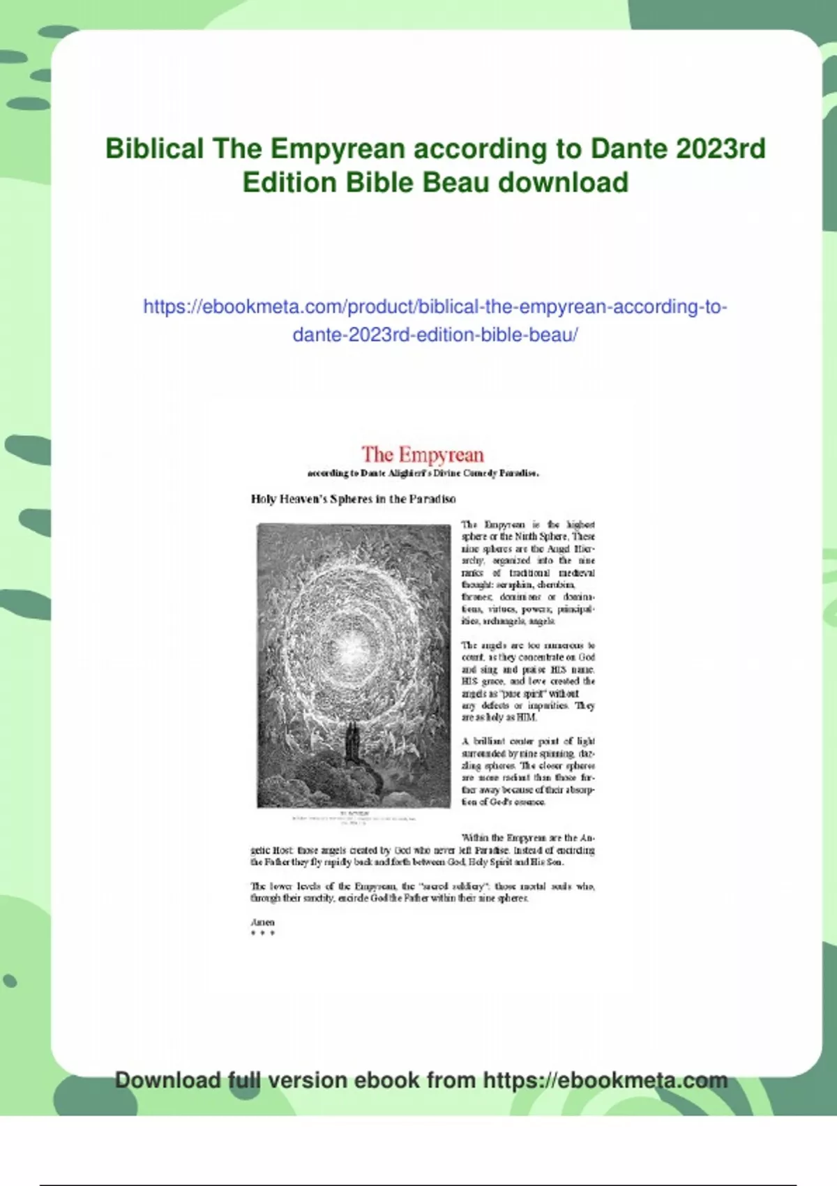 Summary Biblical The Empyrean according to Dante 2023rd Edition Bible ...
