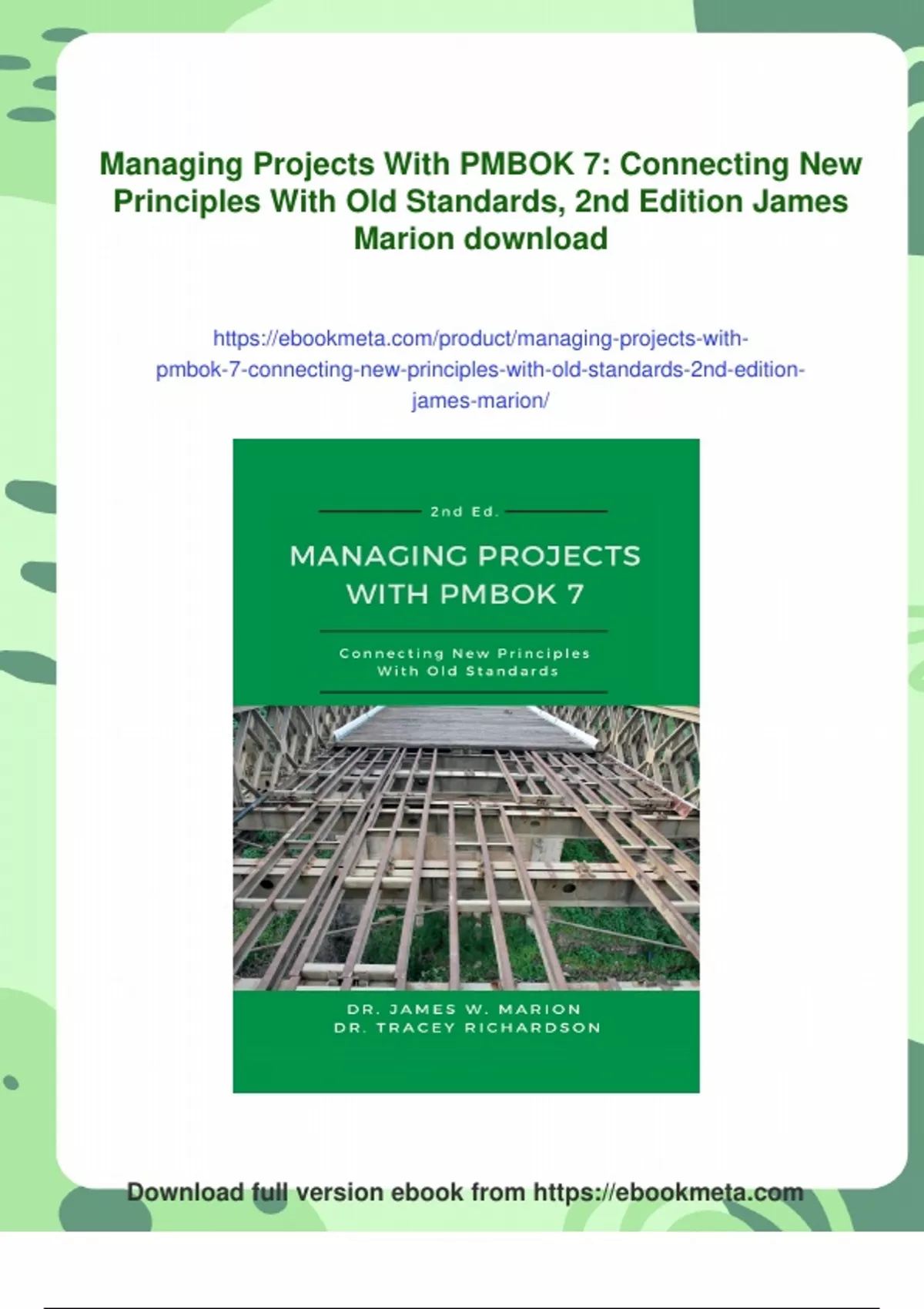 Summary Managing Projects With PMBOK 7: Connecting New Principles With Old Standards, 2nd ...