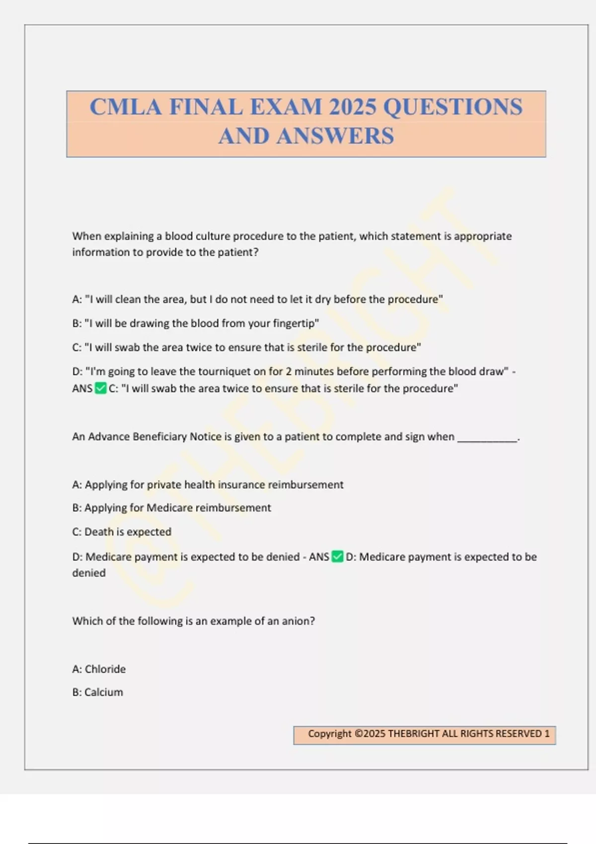 CMLA FINAL EXAM 2025 QUESTIONS AND ANSWERS - CMLA - Stuvia US