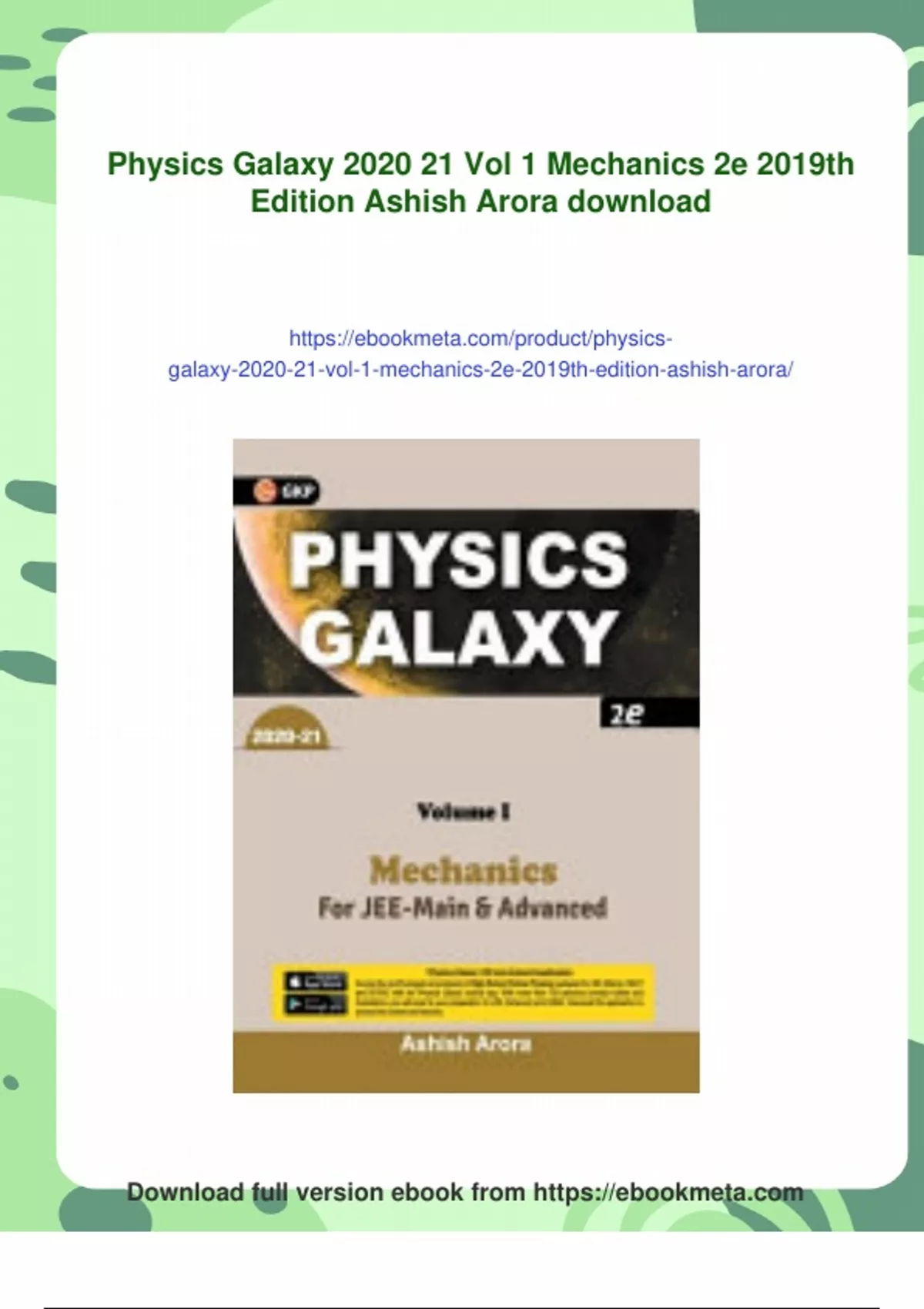Summary Physics Galaxy 2020 21 Vol 1 Mechanics 2e 2019th Edition Ashish Arora - Instant Download ...