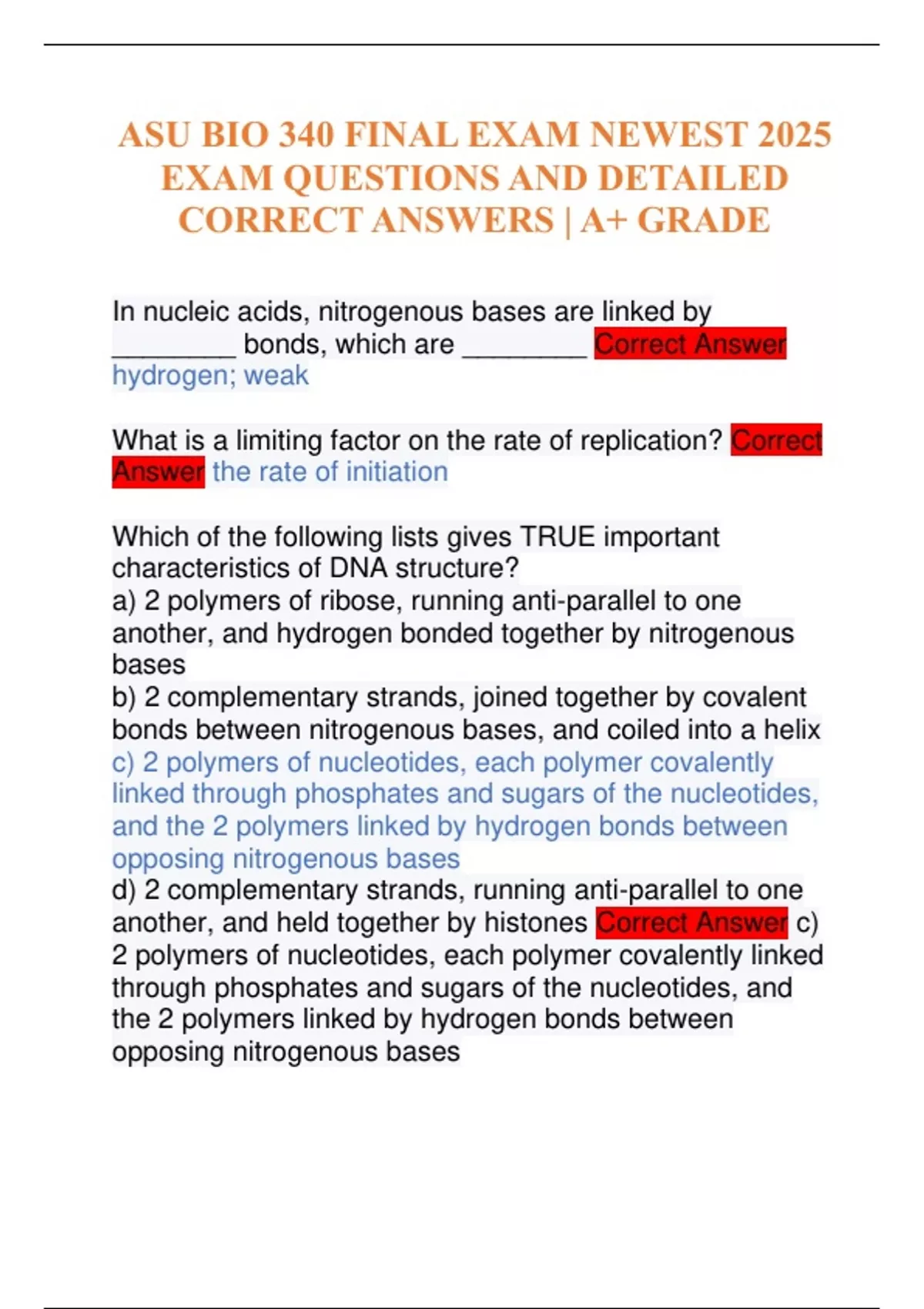 ASU BIO 340 FINAL EXAM NEWEST 2025 EXAM QUESTIONS AND DETAILED CORRECT ANSWERS | A+ GRADE - Bio ...