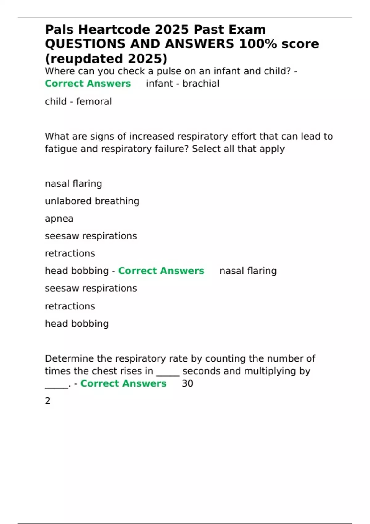 Pals Heartcode 2025 Past Exam QUESTIONS AND ANSWERS 100- score ...