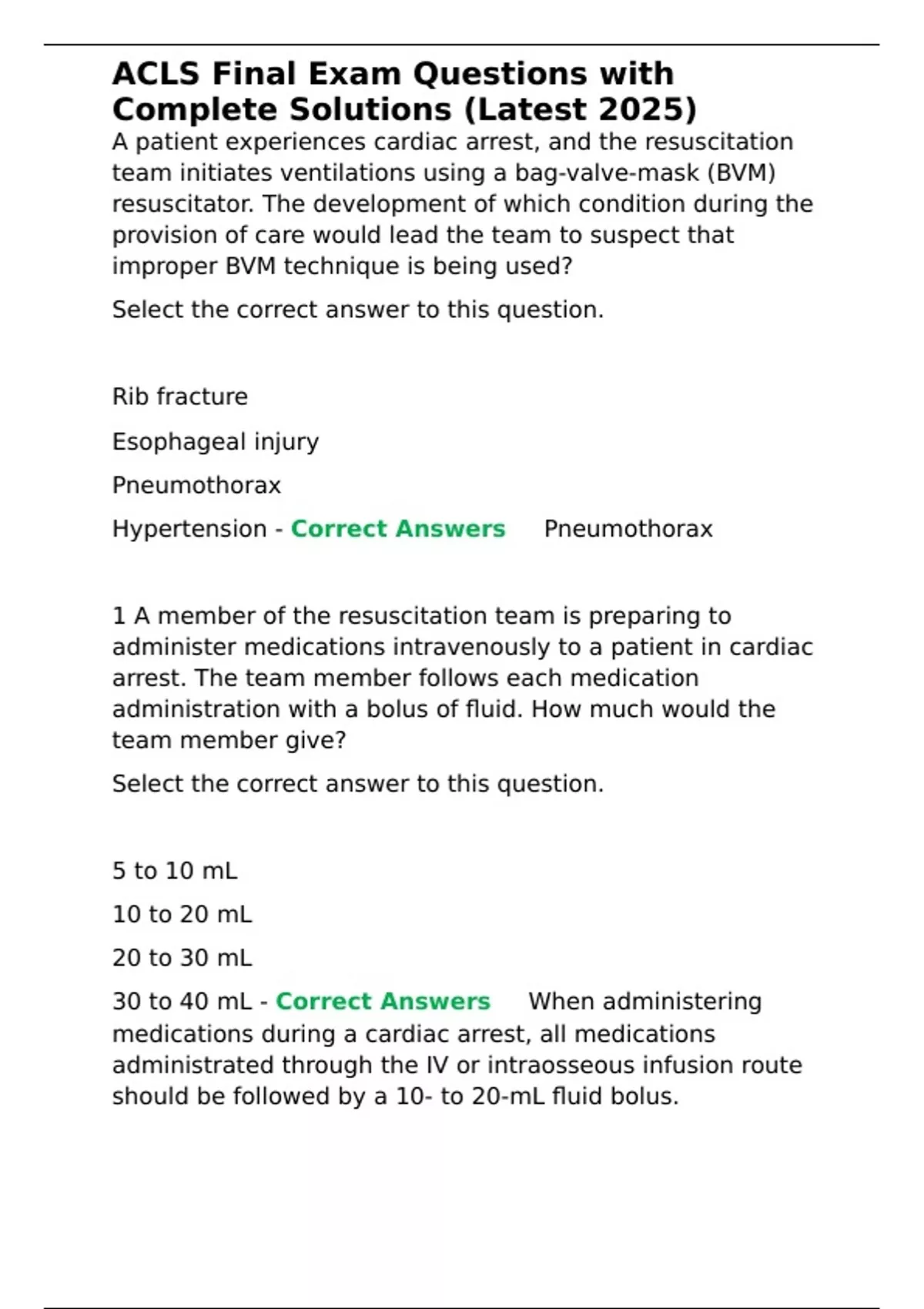 ACLS Final Exam Questions with Complete Solutions (Latest 2025 ...