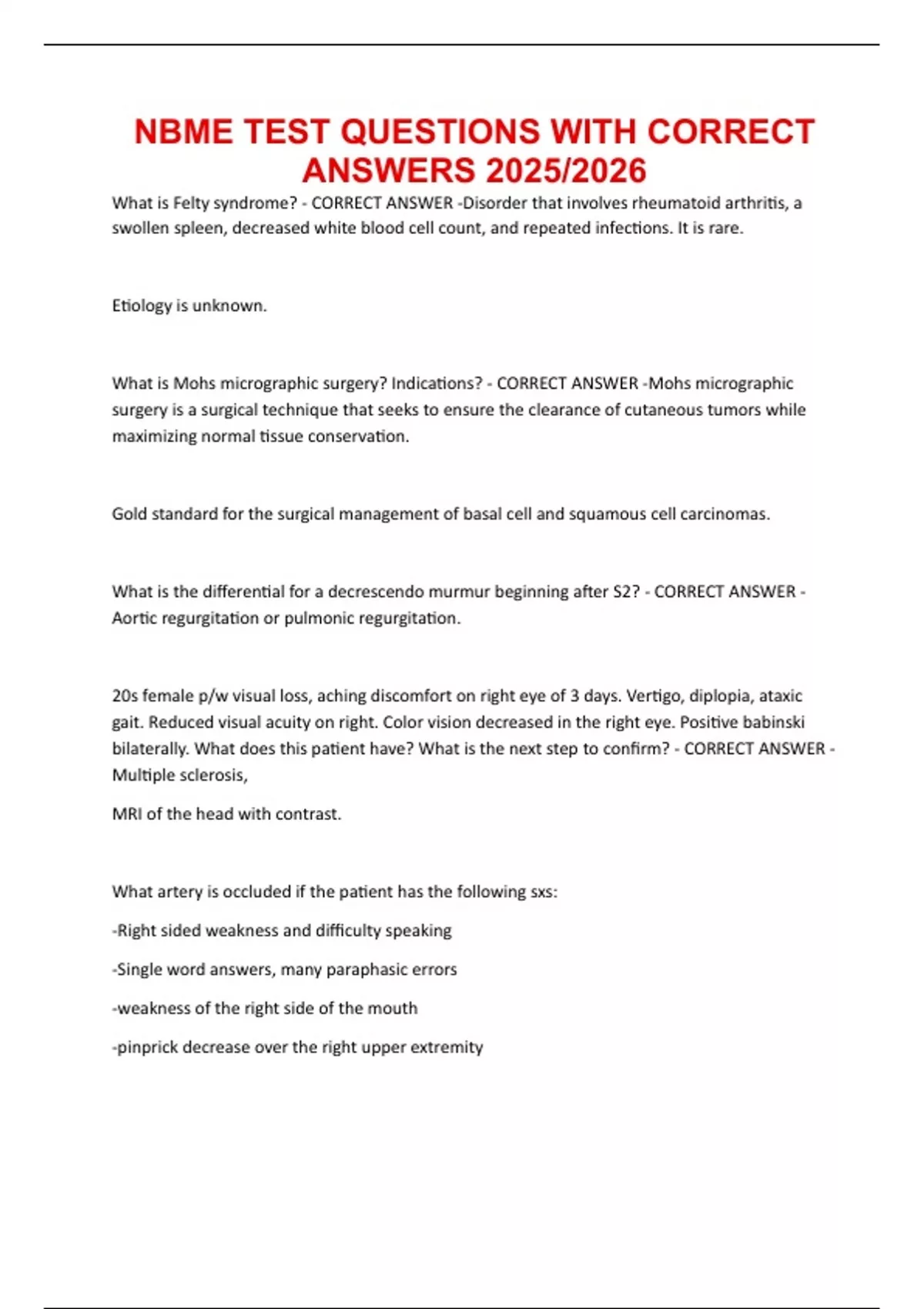 NBME TEST QUESTIONS WITH CORRECT ANSWERS 2025/2026 - NBME - Stuvia US