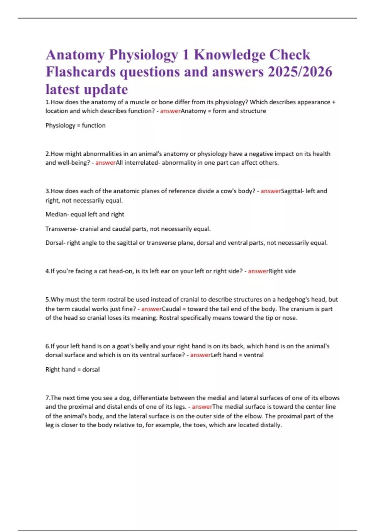 Anatomy Physiology 1 Knowledge Check Flashcards questions and answers ...